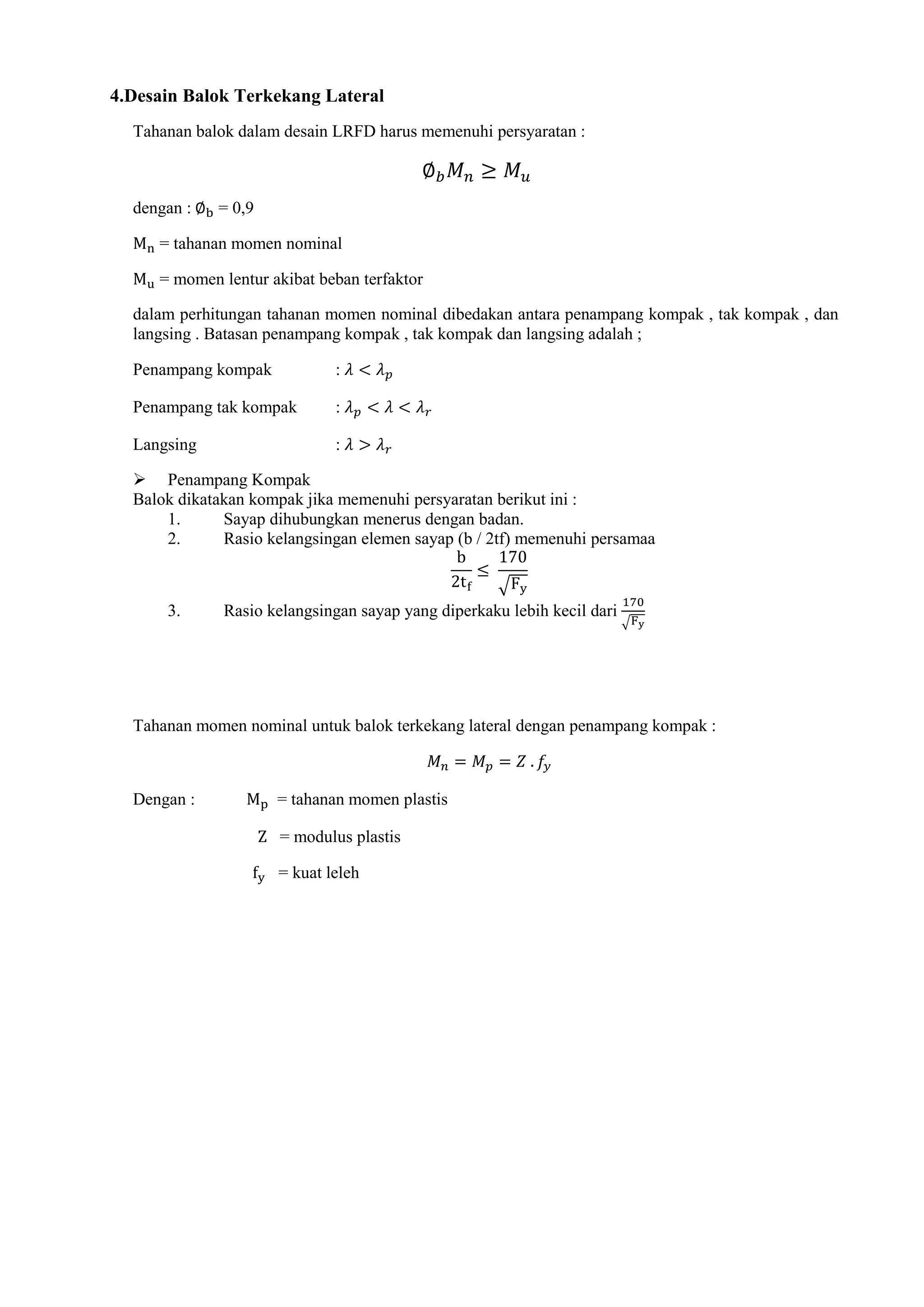 Analisa penahan tekuk lateral pada balok baja proril i | PDF