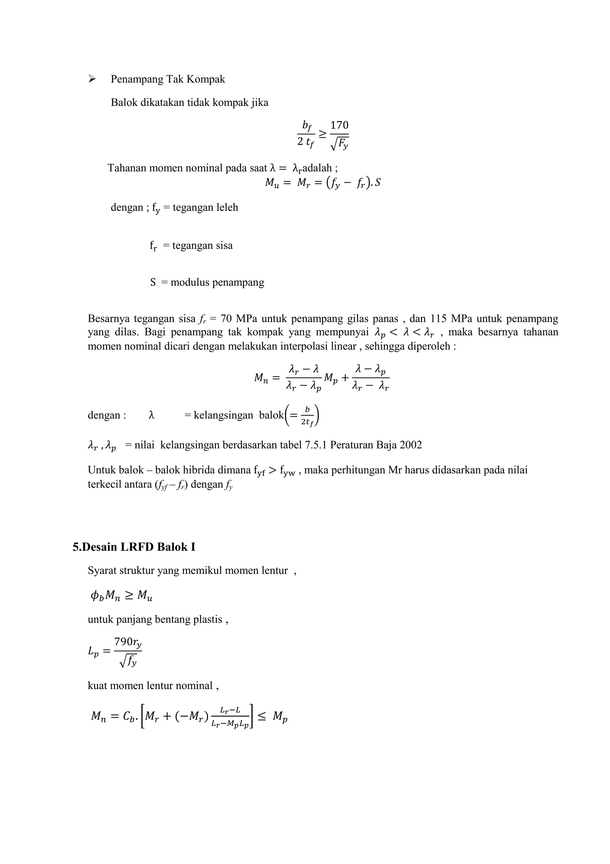Analisa penahan tekuk lateral pada balok baja proril i | PDF