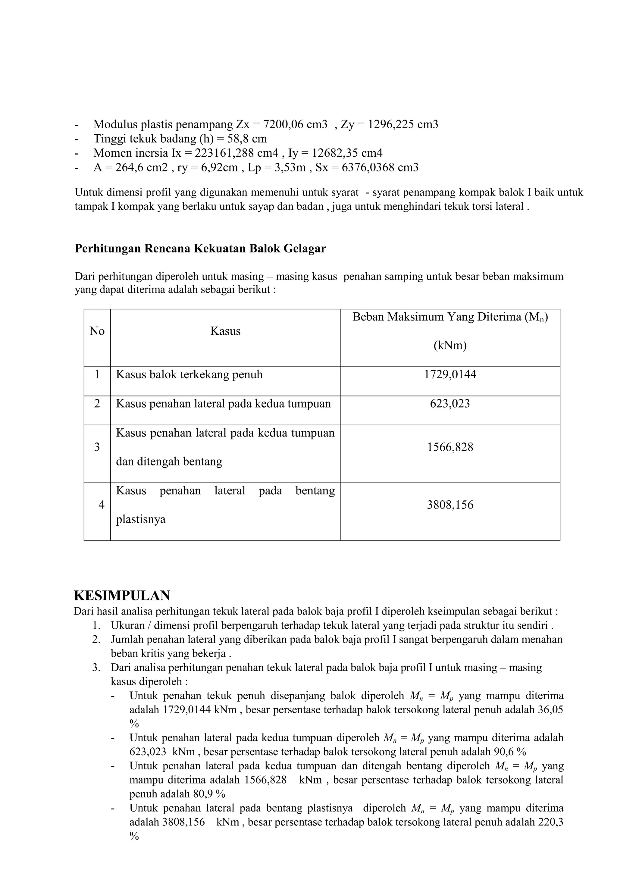 Analisa penahan tekuk lateral pada balok baja proril i | PDF