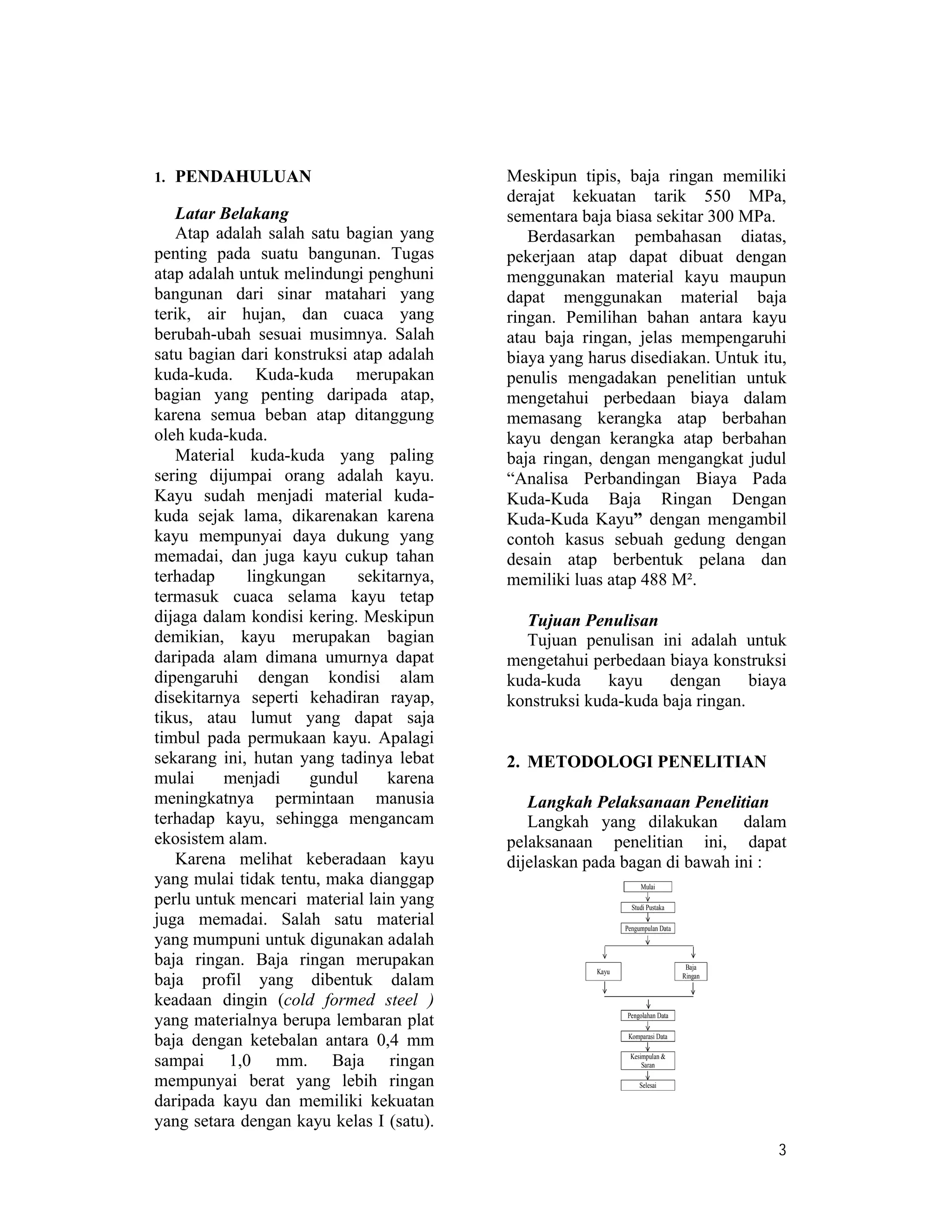 Analisa perbandingan biaya pada kuda baja ringan dengan kuda kuda kayu ...