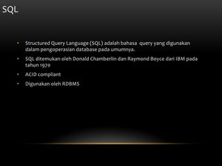 Analisa perfomansi database sql dan no sql pada aplikasi | PPT