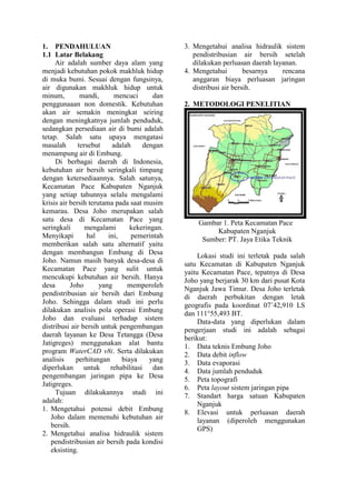Analisa pola operasi embung joho untuk evaluasi sistem jaringan pipa ...