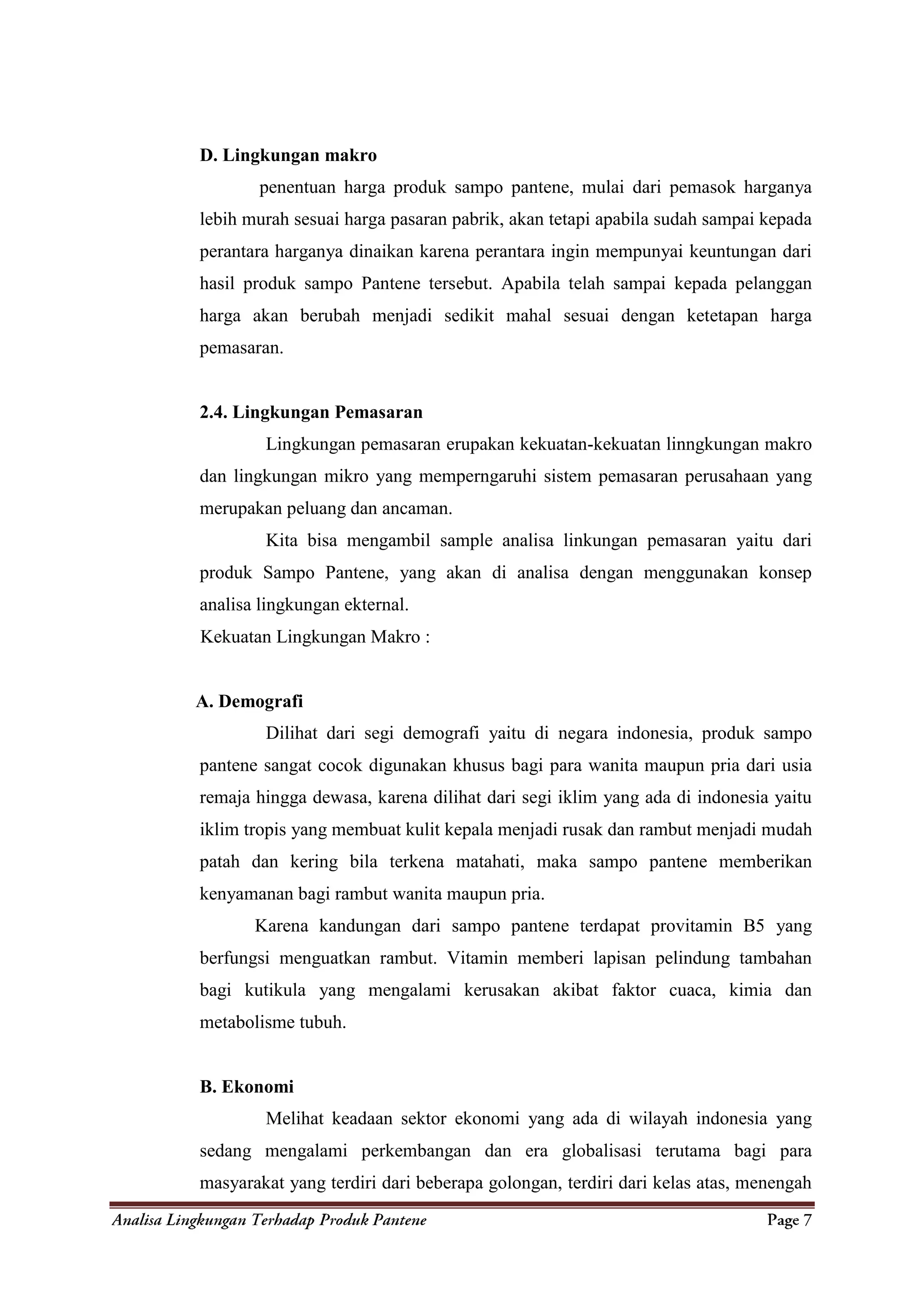 Analisa produk sampo pantene | DOCX