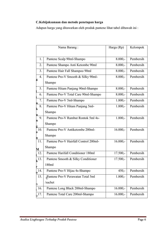 Analisa produk sampo pantene | DOCX