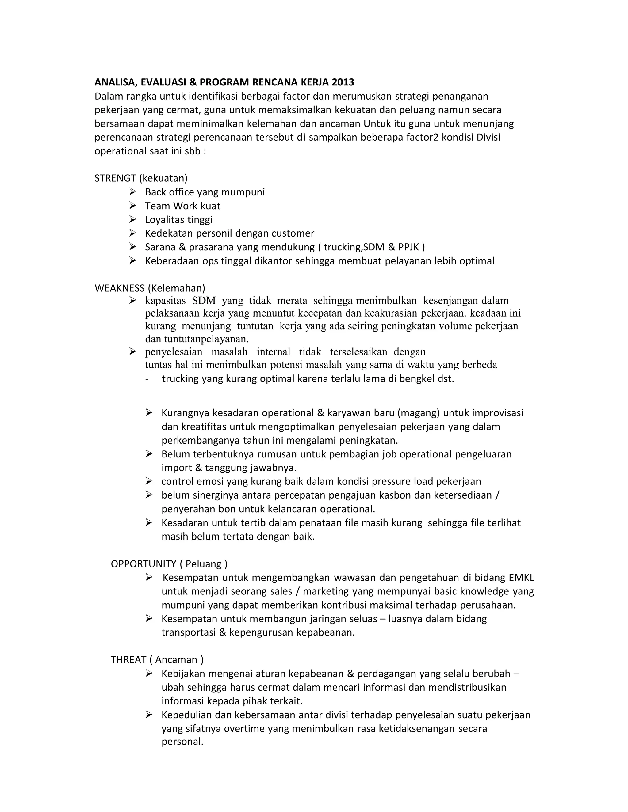 Analisa program kerja | PDF