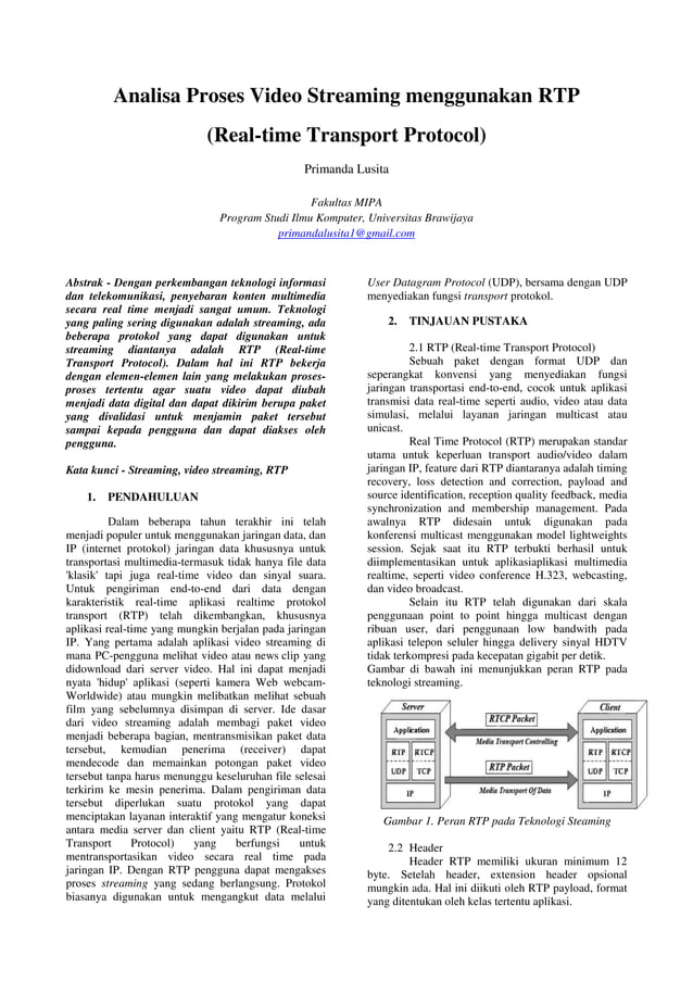 Analisa proses video streaming menggunakan rtp | PDF