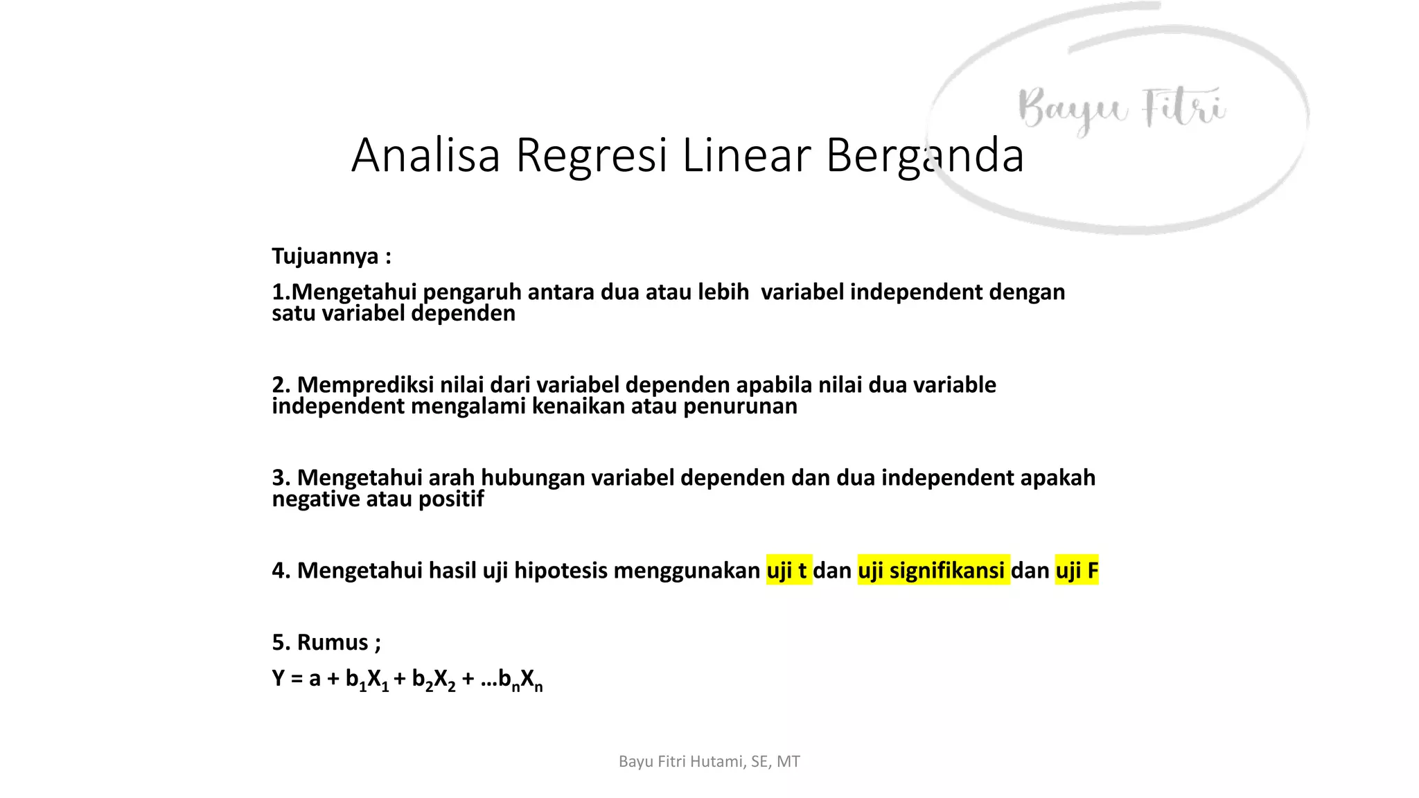Analisa regresi linear berganda.1 | PPT