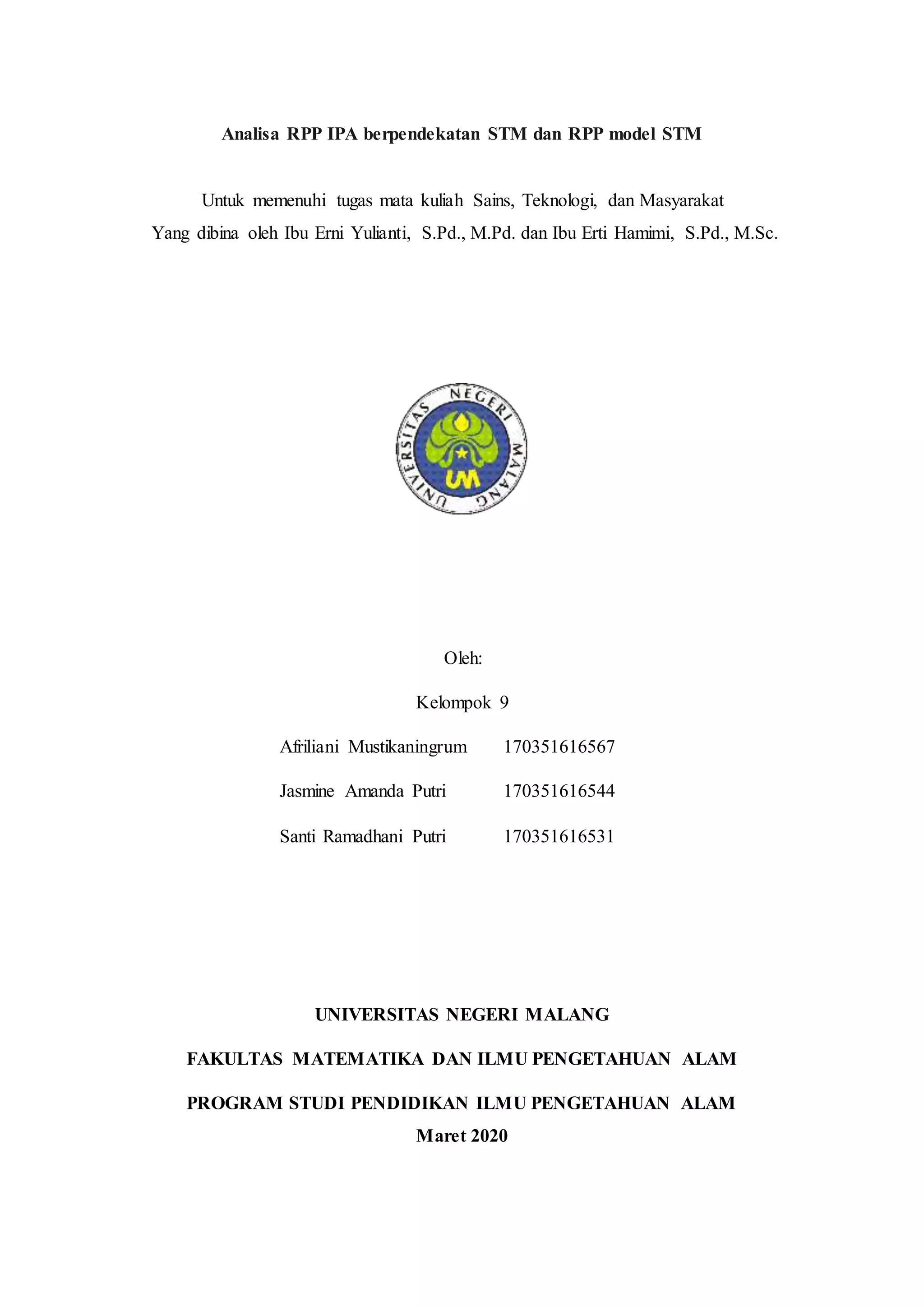 Analisa rpp ipa berpendekatan stm dan rpp model stm kelompok 9 | PDF