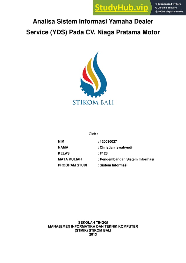 Analisa Sistem Informasi Yamaha Dealer Service (YDS) Pada CV. Niaga Pratama Motor | PDF