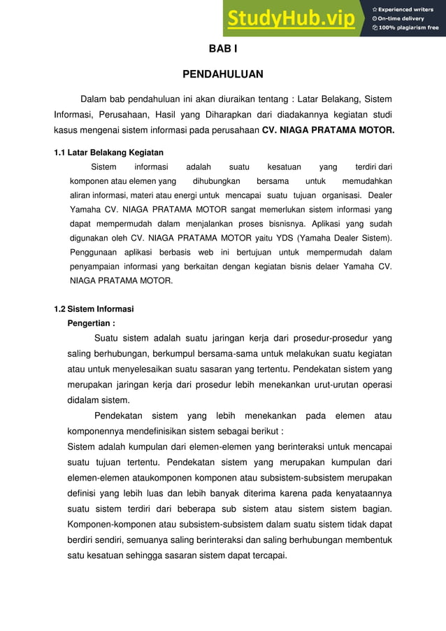 Analisa Sistem Informasi Yamaha Dealer Service (YDS) Pada CV. Niaga Pratama Motor | PDF