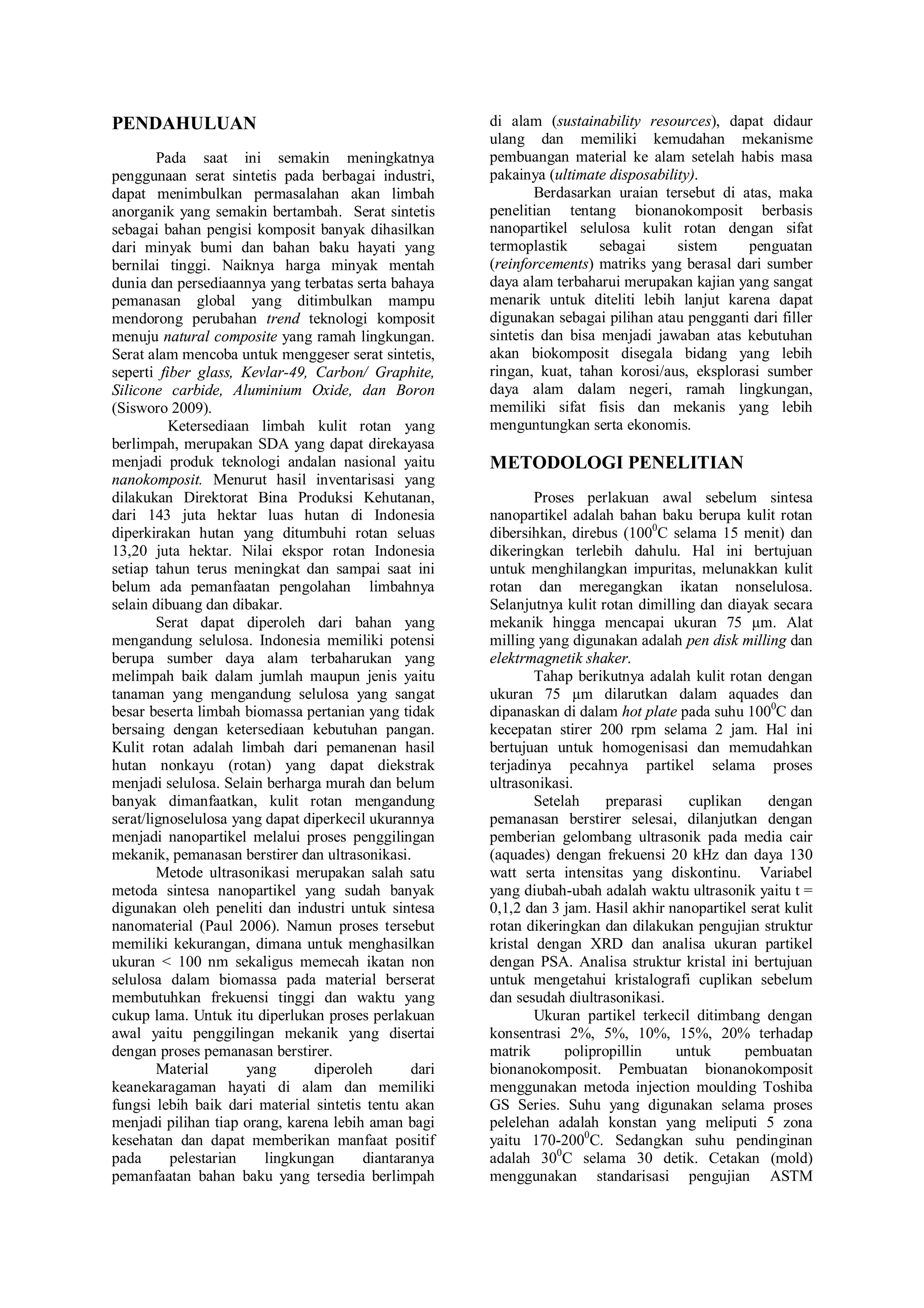 ANALISA STRUKTUR NANOPARTIKEL SELULOSA KULIT ROTAN SEBAGAI FILLER ...