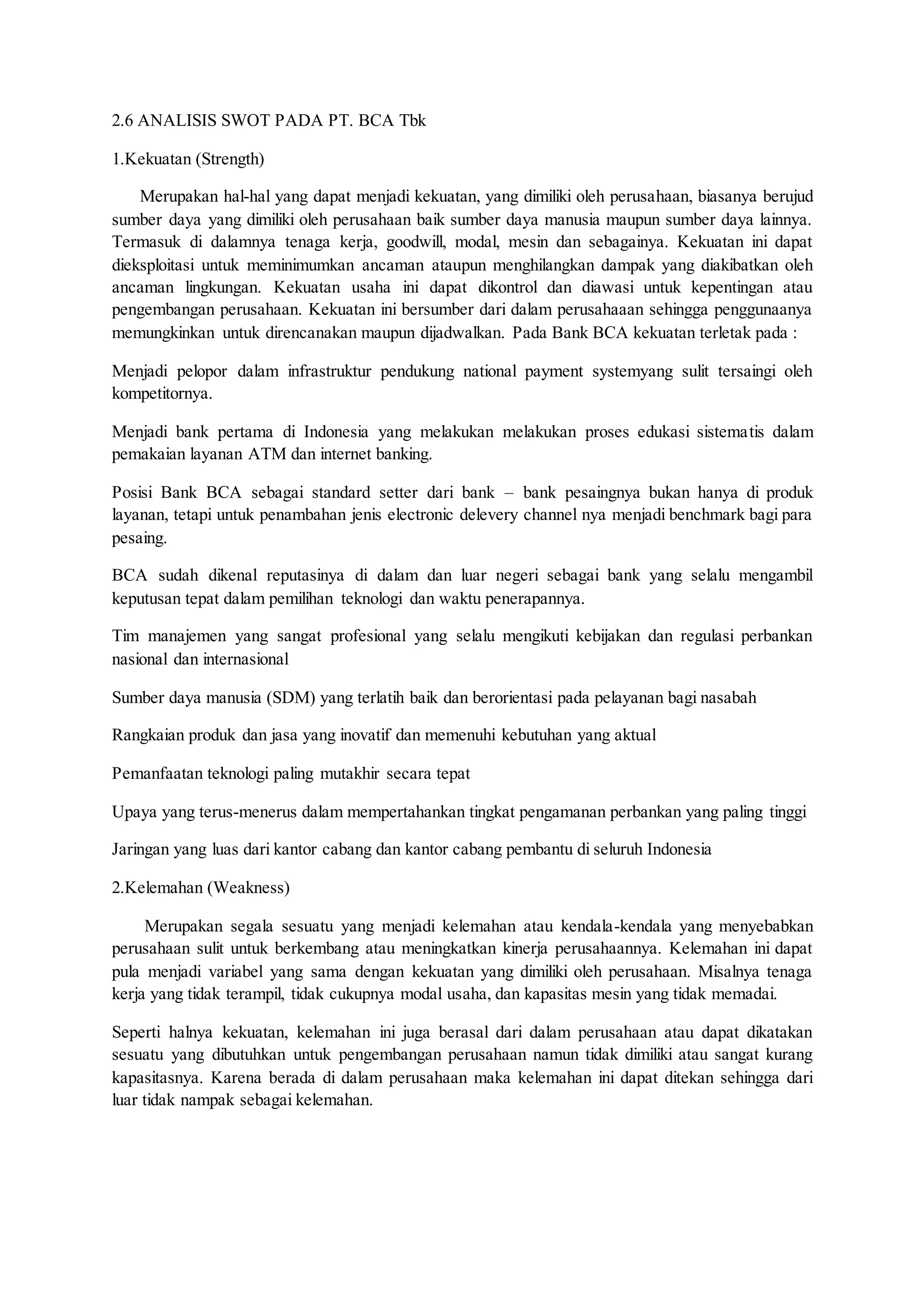 Analisa swot pt bca tbk | DOCX