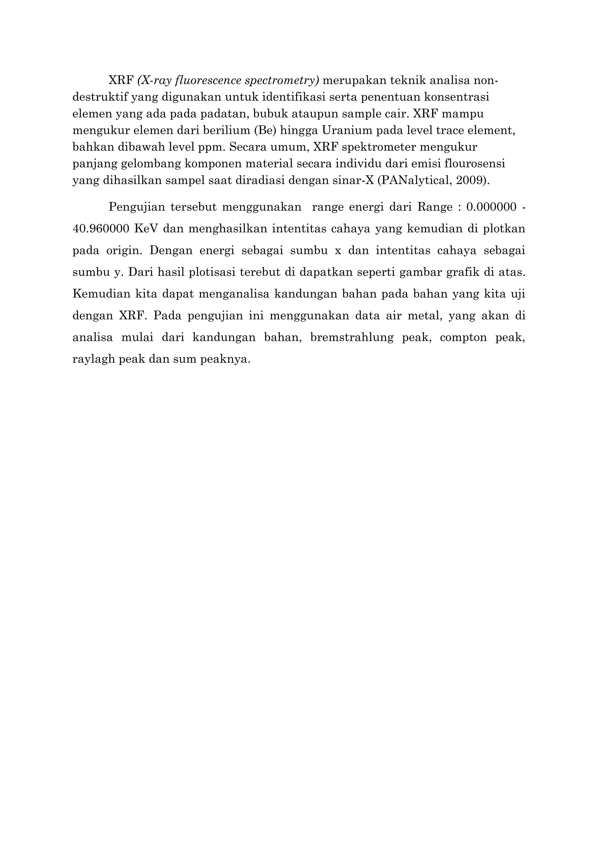 ANALISA UJI XRF (X-ray fluorescence spectrometry) PADA SAMPEL BAHAN AIR ...