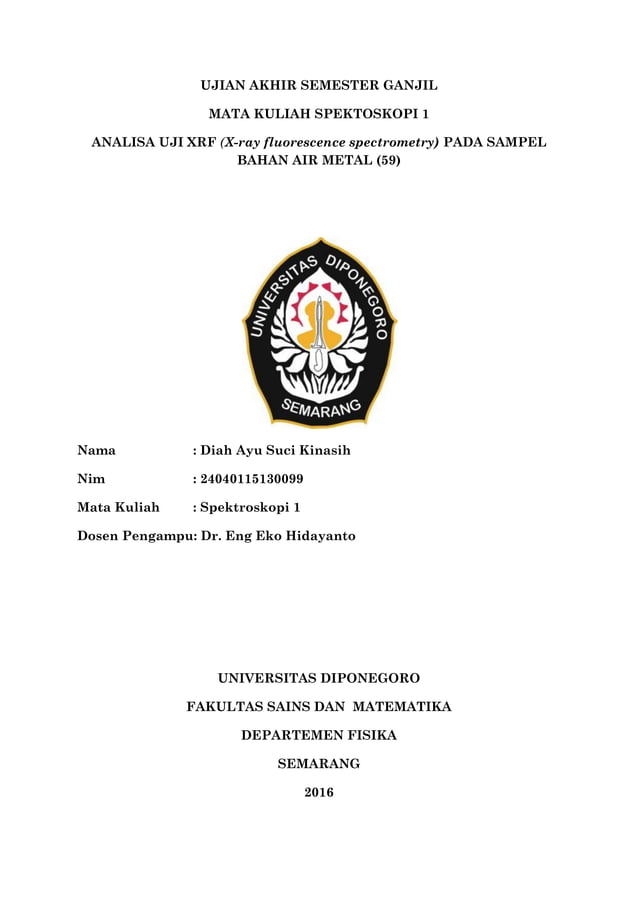 ANALISA UJI XRF (X-ray fluorescence spectrometry) PADA SAMPEL BAHAN AIR ...