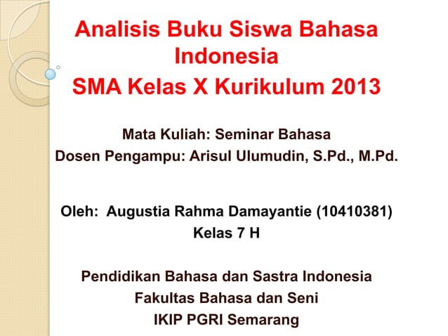Analisis Buku Siswa Kelas X Sma Kurikulum 2013 | PPT