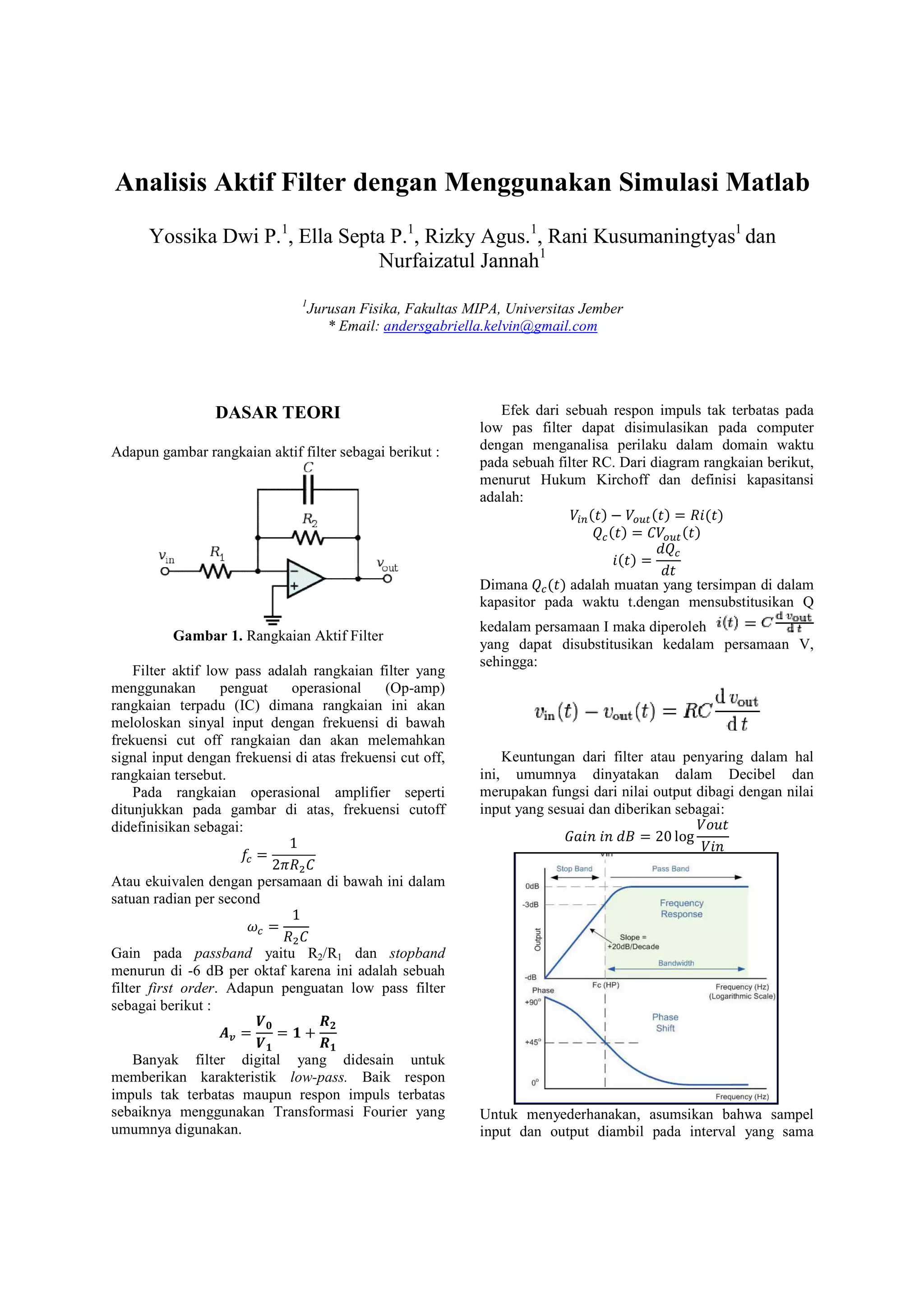 Analisis Aktif Filter dengan Menggunakan Simulasi Matlab | PDF