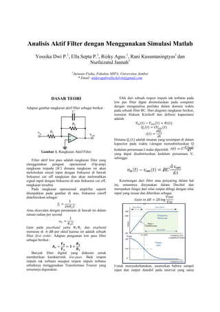 Analisis Aktif Filter dengan Menggunakan Simulasi Matlab | PDF