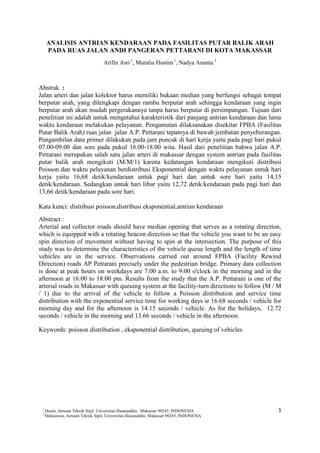 Analisis antrian kendaraan di jl.ap.pettarani makassar | PDF