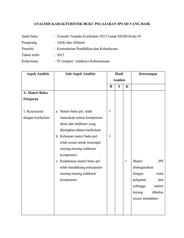 Analisis bahan ajar kurikulum 2013 | DOCX
