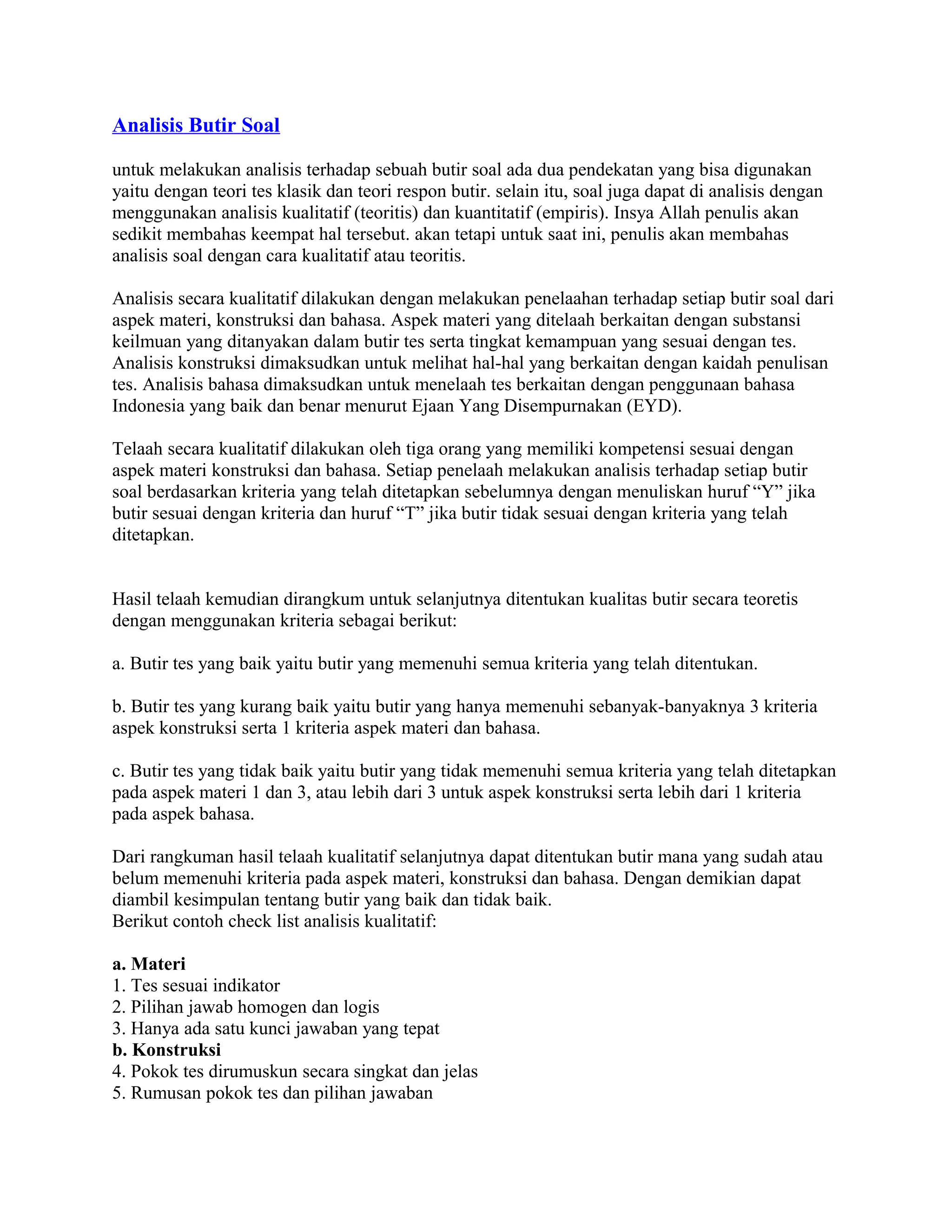 Analisis butir soal | DOC