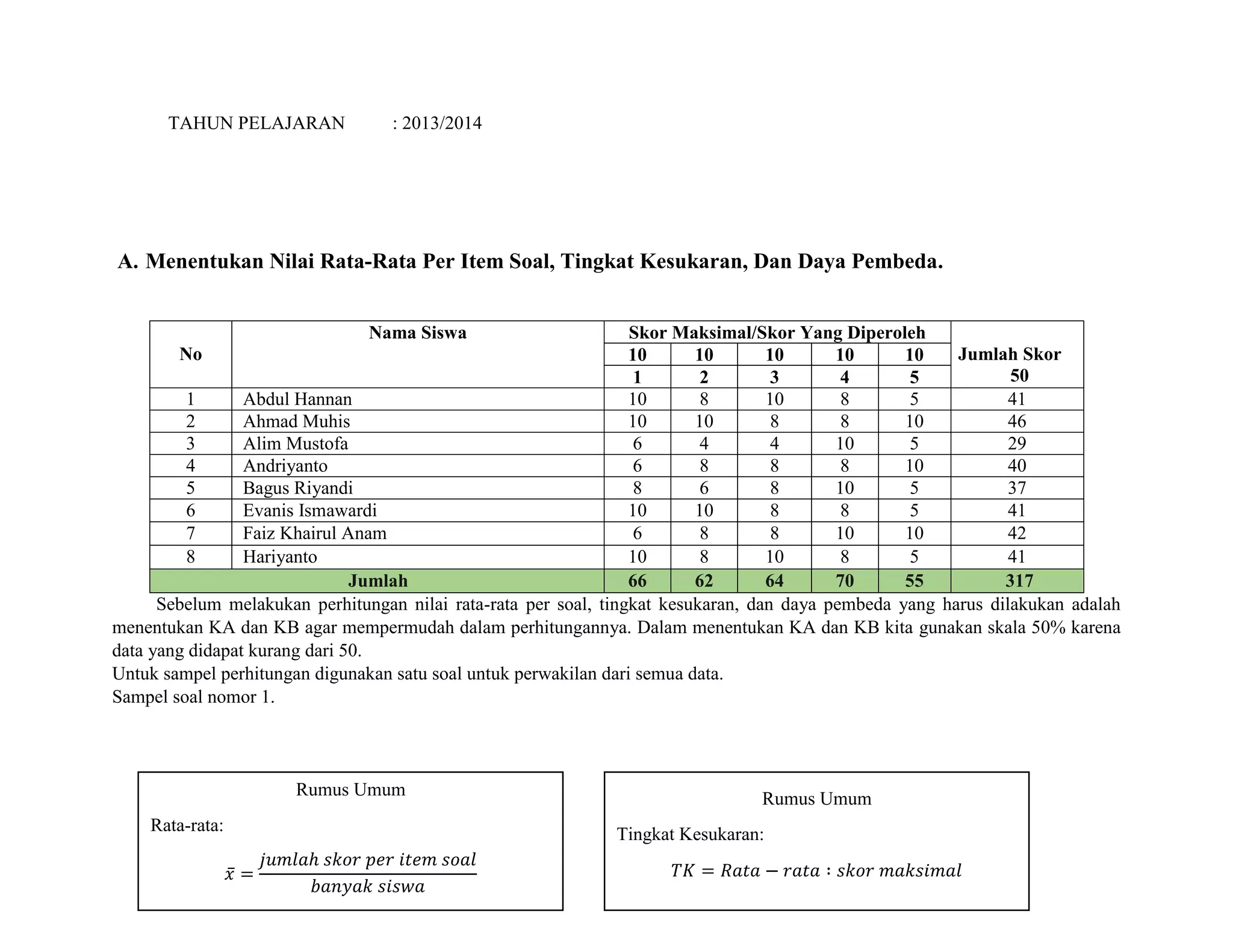 Analisis butir soal pilihan ganda dan uraian | PDF