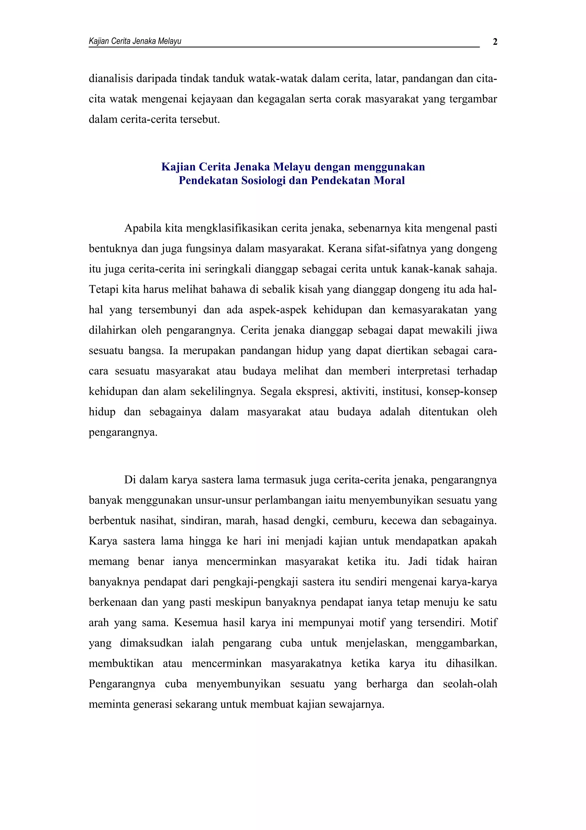 Analisis Cerita Jenaka Melayu | DOC