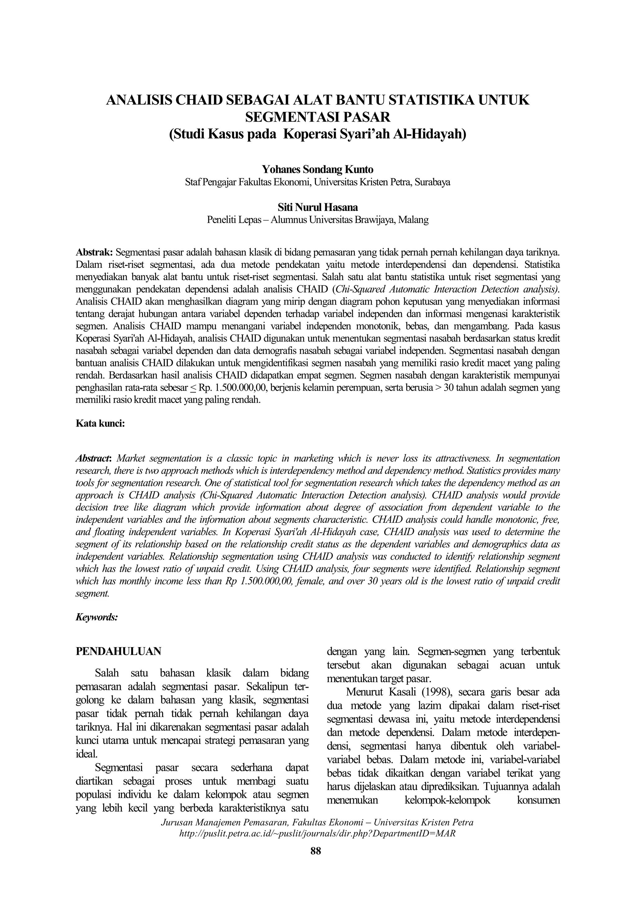 Analisis Chaid Sebagai Alat Bantu Statistika Untuk (Vita & Dessy) | PDF