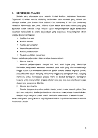 Analisis Cluster berdasarkan Tipologi Lingkungan di Kecamatan Gayamsari, Semarang | PDF