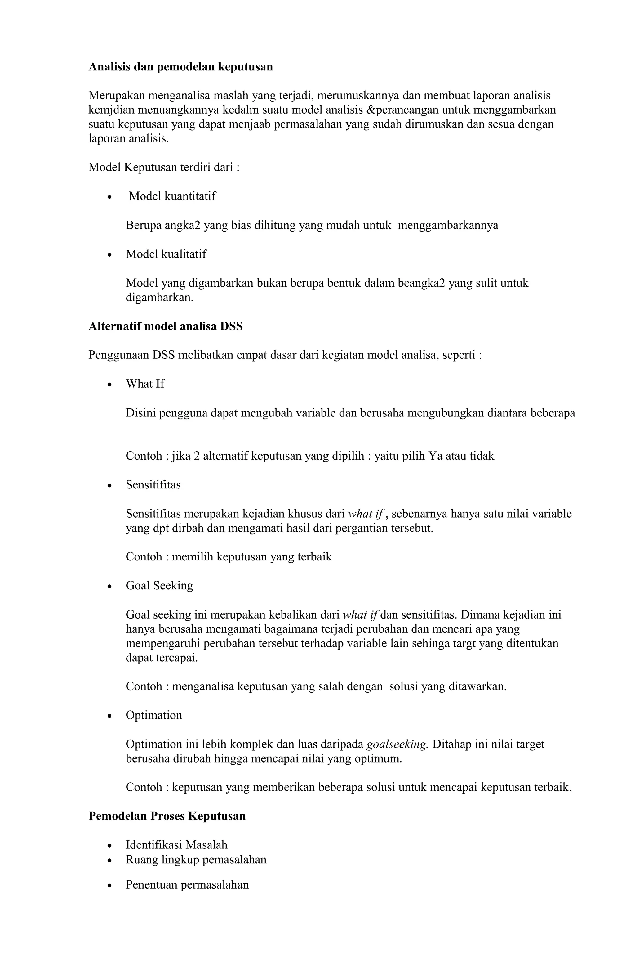 Analisis dan pemodelan keputusan | DOC
