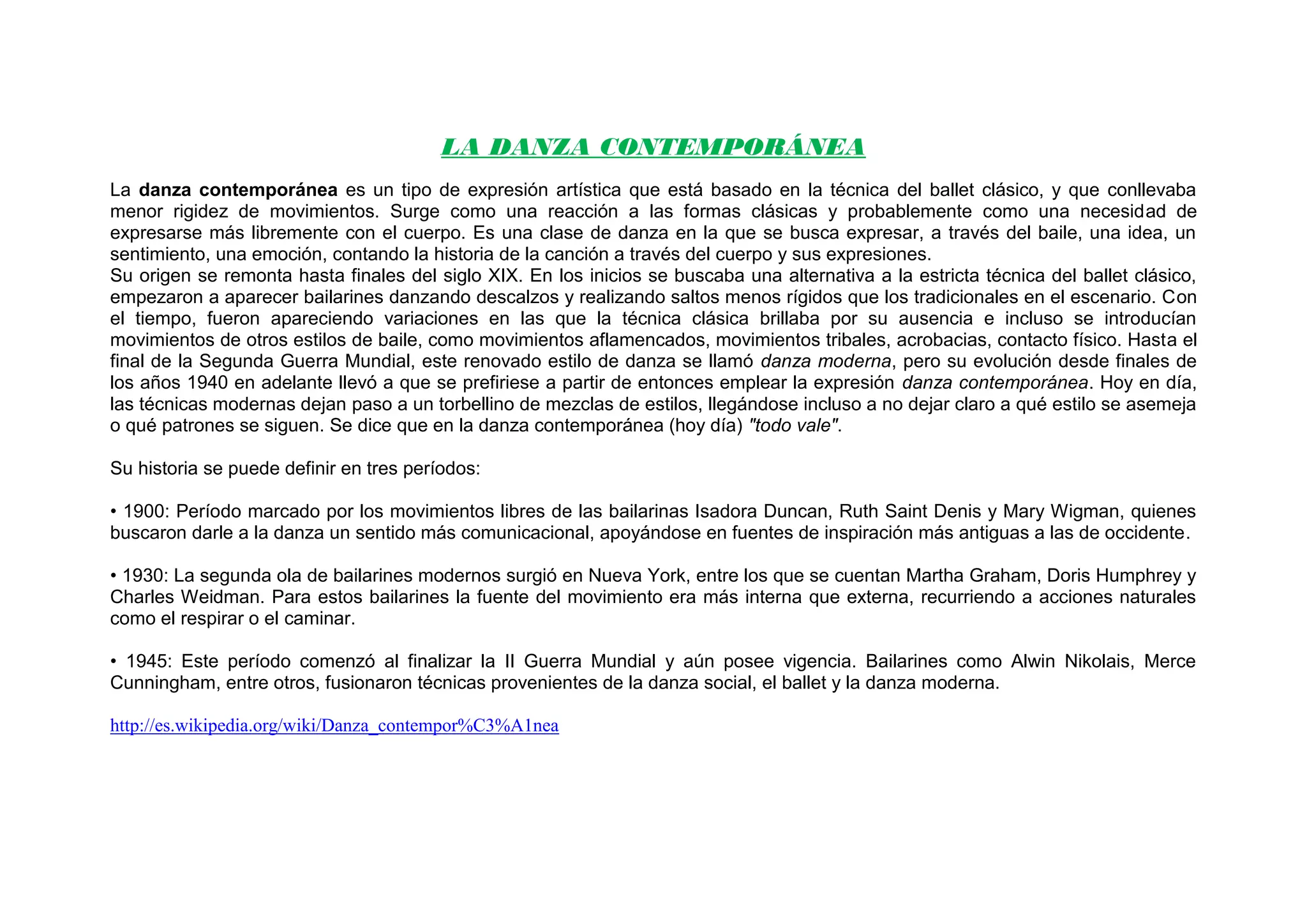 LA DANZA CONTEMPORÁNEA | PDF