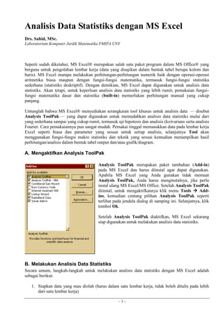 Analisis data statistiks dengan ms excel | PDF