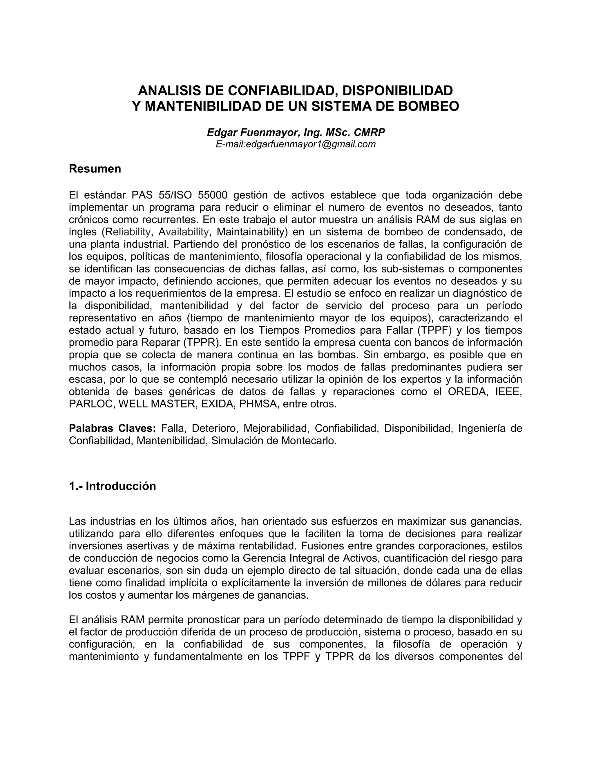Analisis de Confiabilidad, Disponibilidad y Mantenibilidad de un ...
