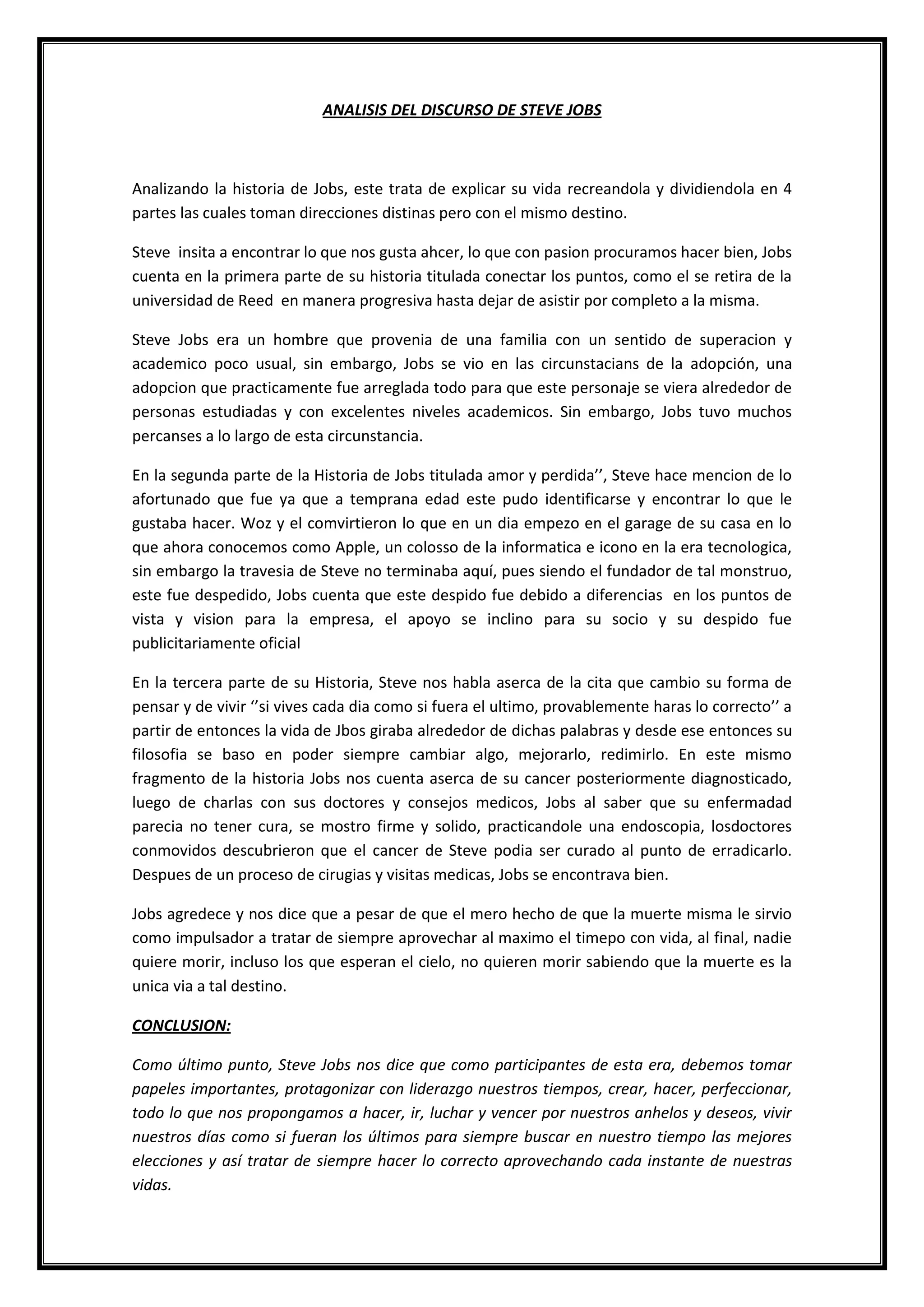 Analisis del discurso de steve jobs | DOCX