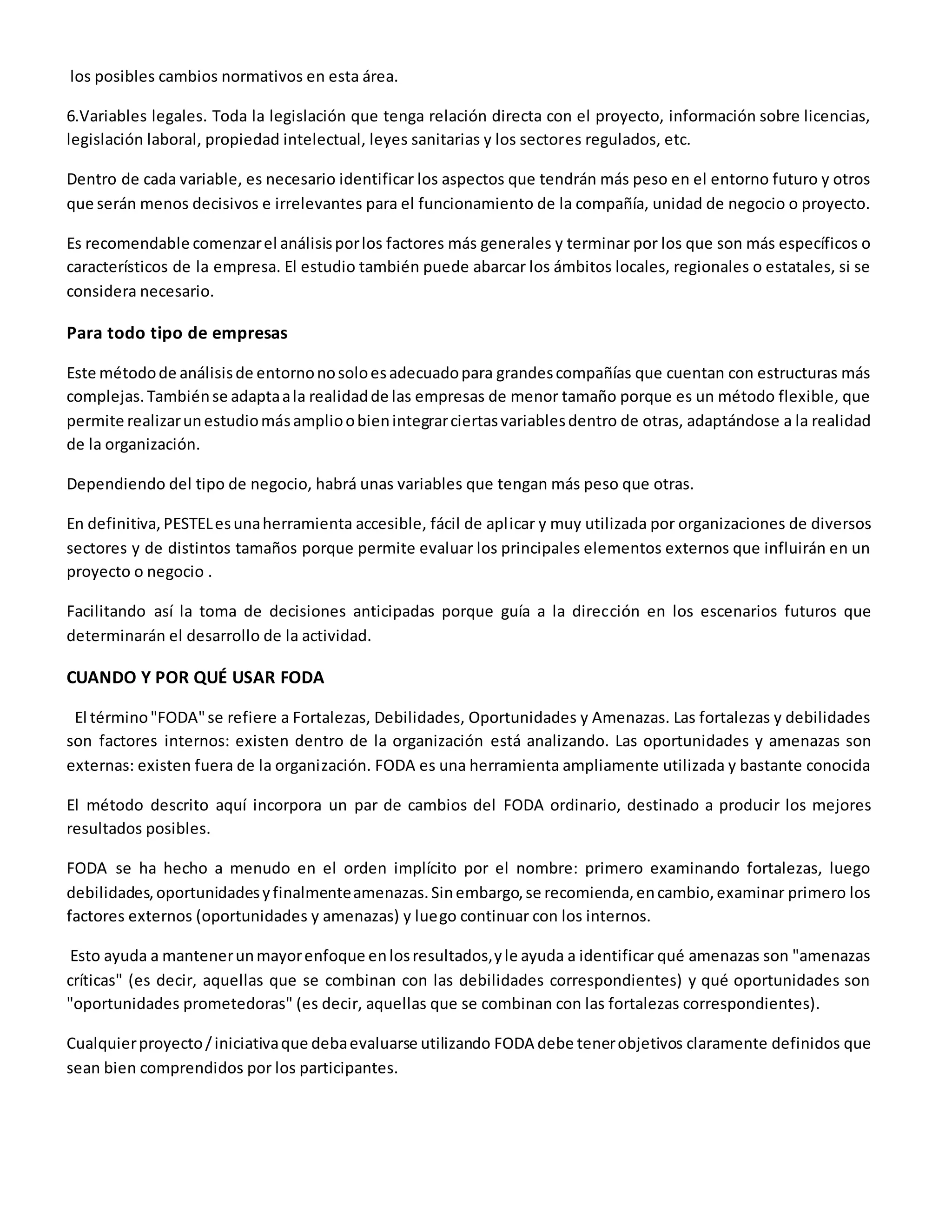 Análisis del entorno con FODA PESTEL | PDF