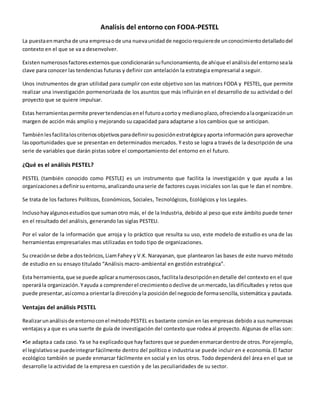 Análisis del entorno con FODA PESTEL | DOCX