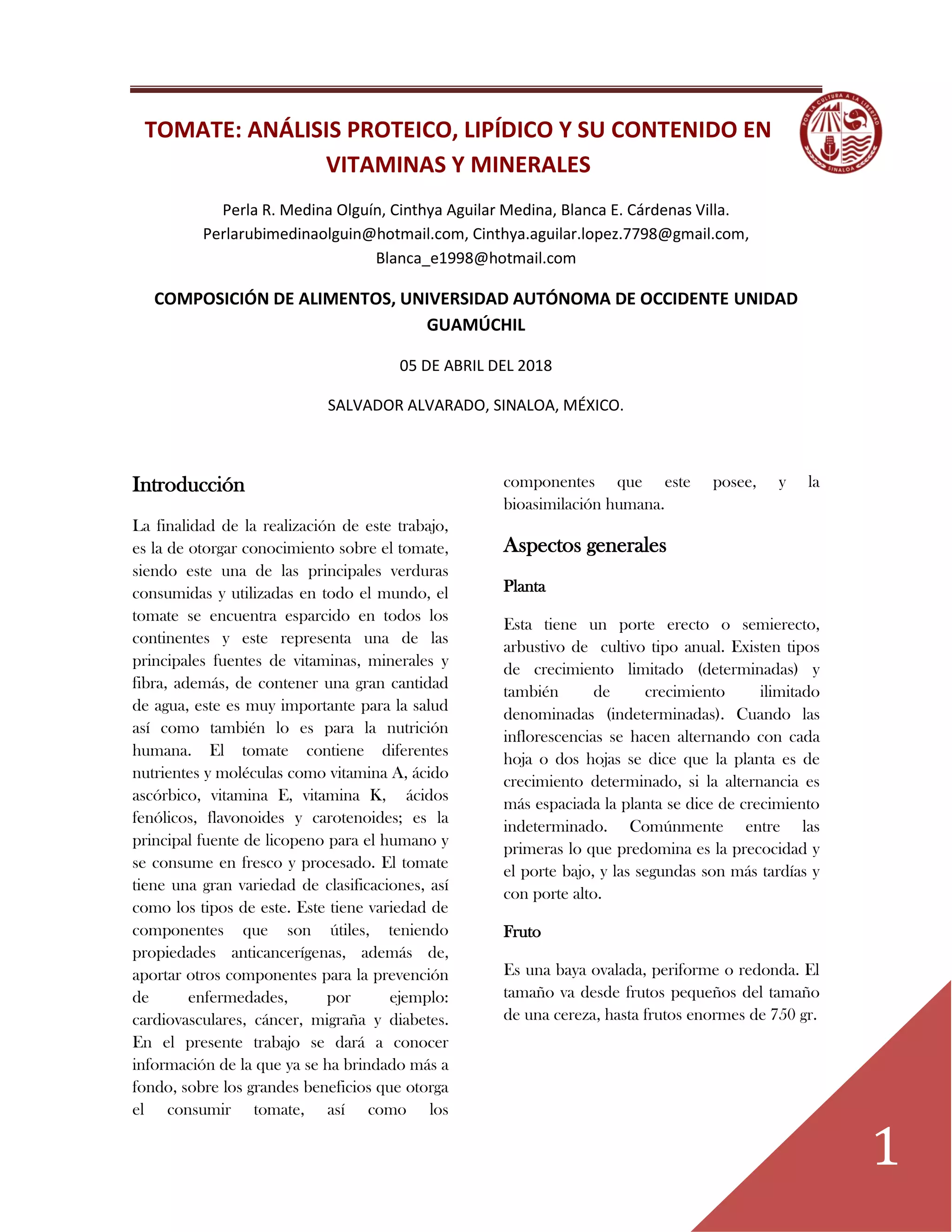 Análisis del tomate | PDF