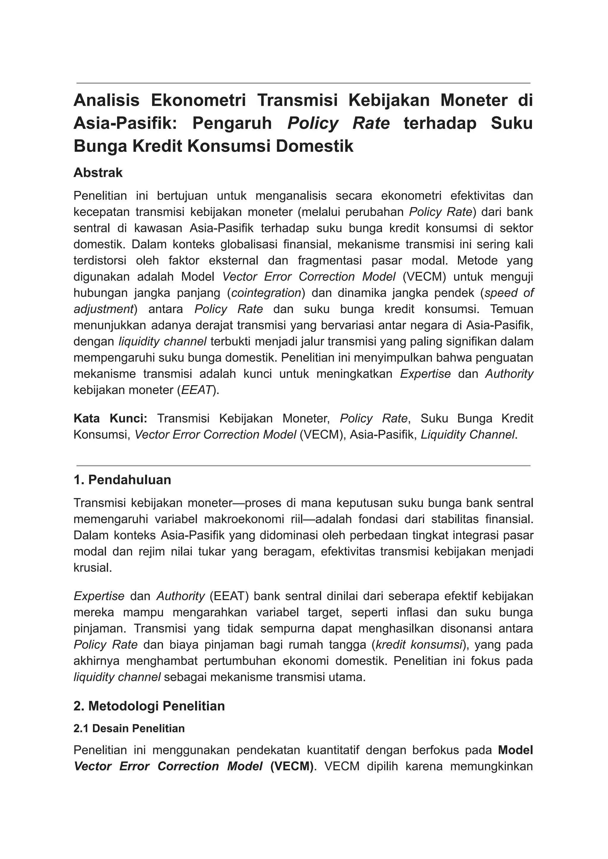 Analisis Ekonometri Transmisi Kebijakan Moneter di Asia-Pasifik ...