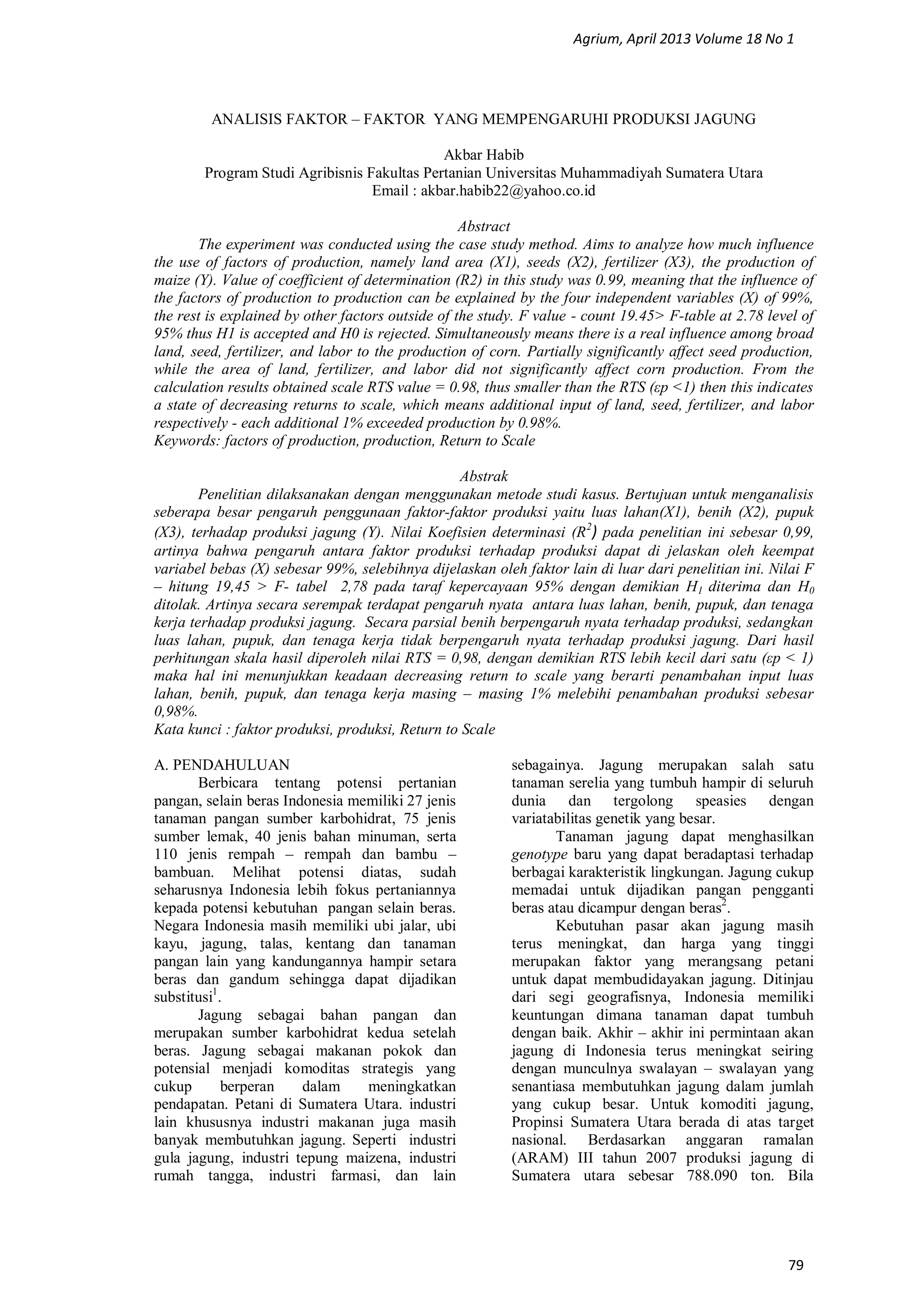 Analisis faktor produksi jagung | PDF