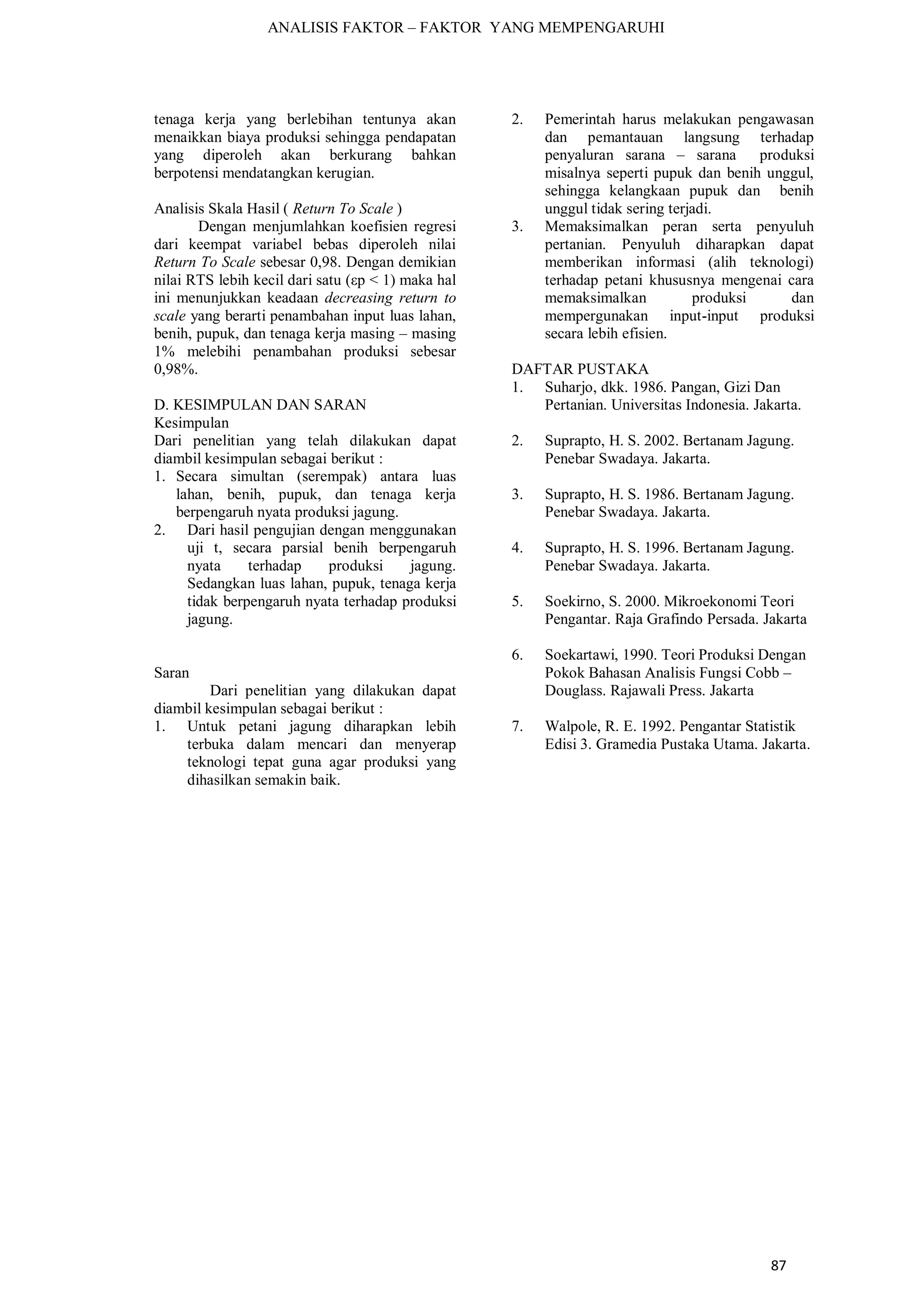 Analisis faktor produksi jagung | PDF