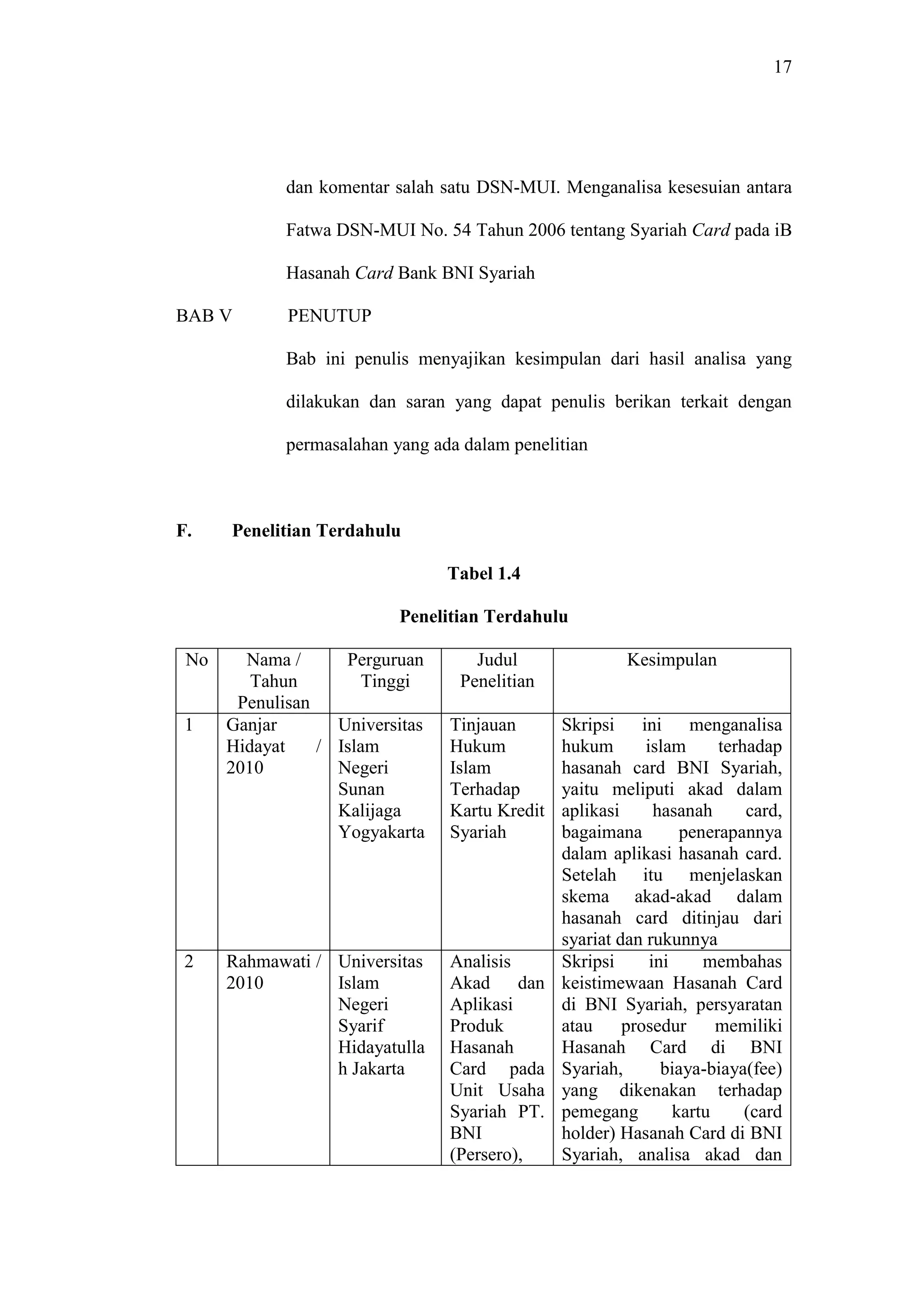 Analisis fatwa dsn mui no.54 tahun 2006 tentang syariah card pada i b ...