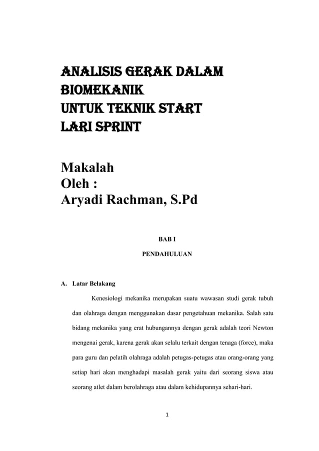 Analisis gerak biomekanik teknik start lari sprint | DOCX