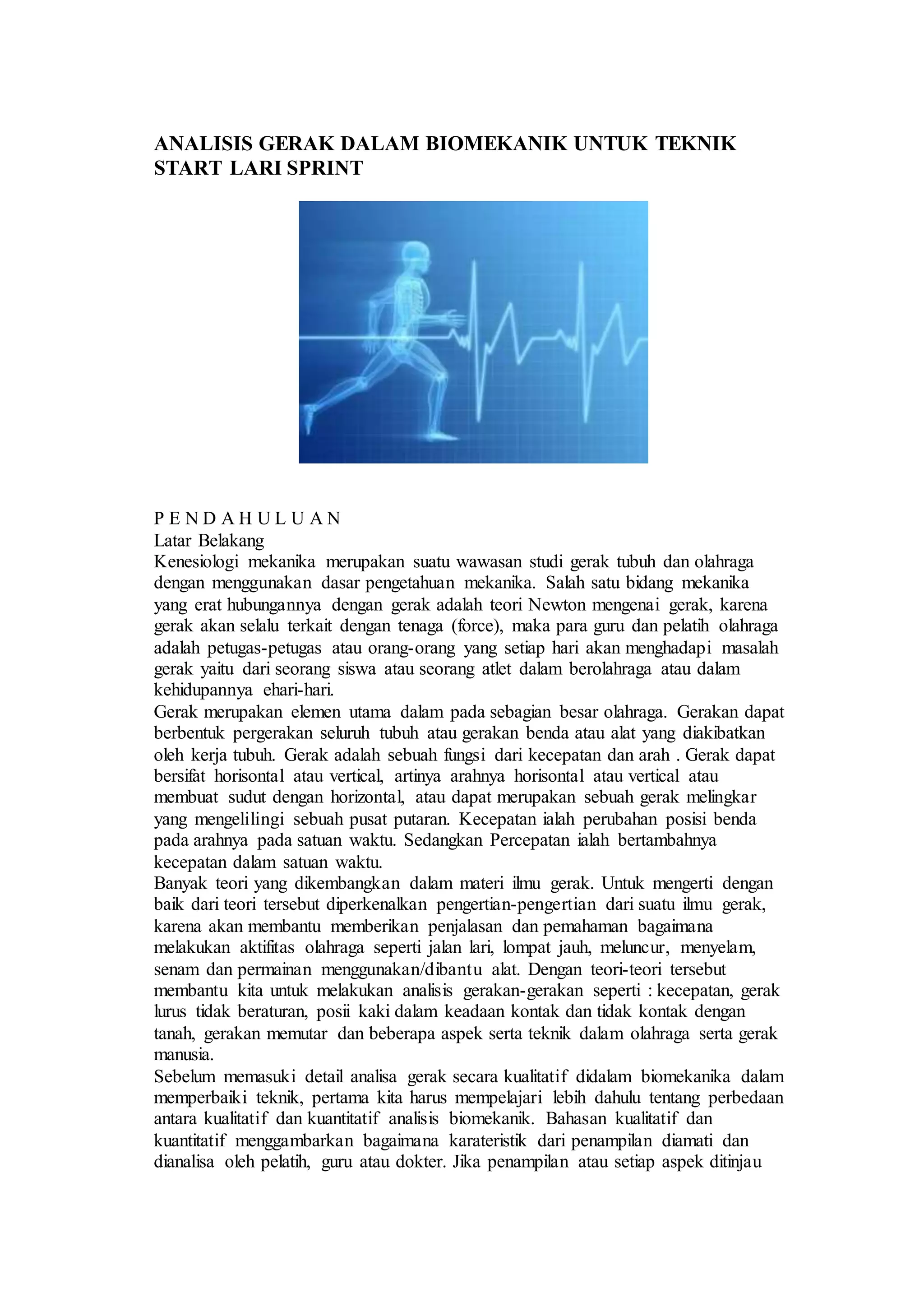 Analisis gerak dalam biomekanik untuk teknik start lari sprint | PDF