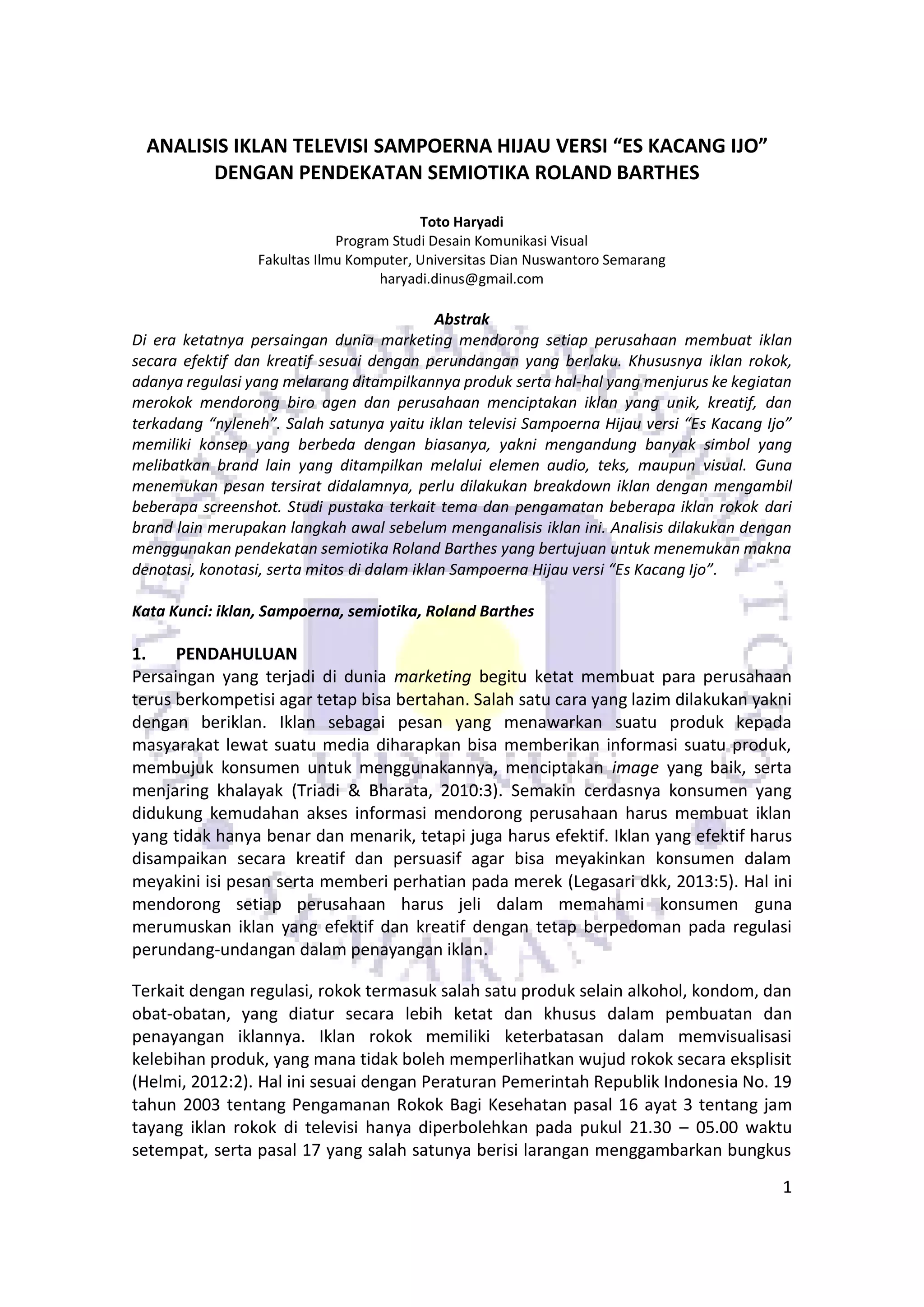 Analisis iklan sampoerna hijau versi es kacang ijo | PDF