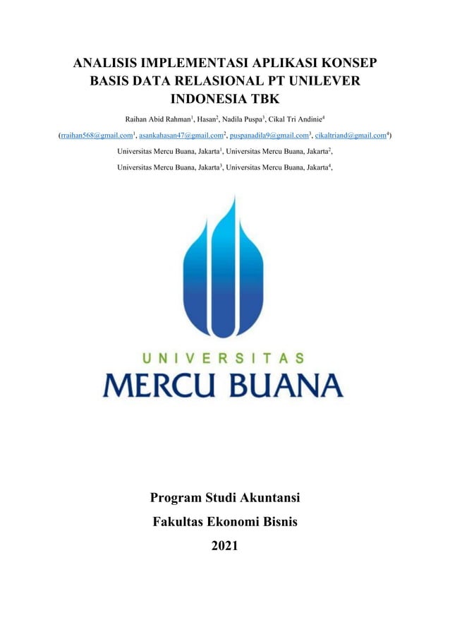 Analisis Implementasi Aplikasi Konsep Aasis Data Relasional PT Unilever ...