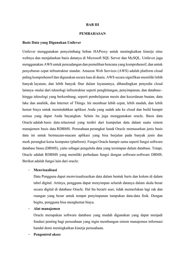 Analisis Implementasi Aplikasi Konsep Aasis Data Relasional PT Unilever ...