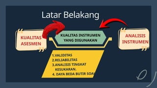 ANALISIS INSTRUMENT (VALIDITAS DAN RELIABILITAS, DAYA BEDA DAN TINGKAT ...