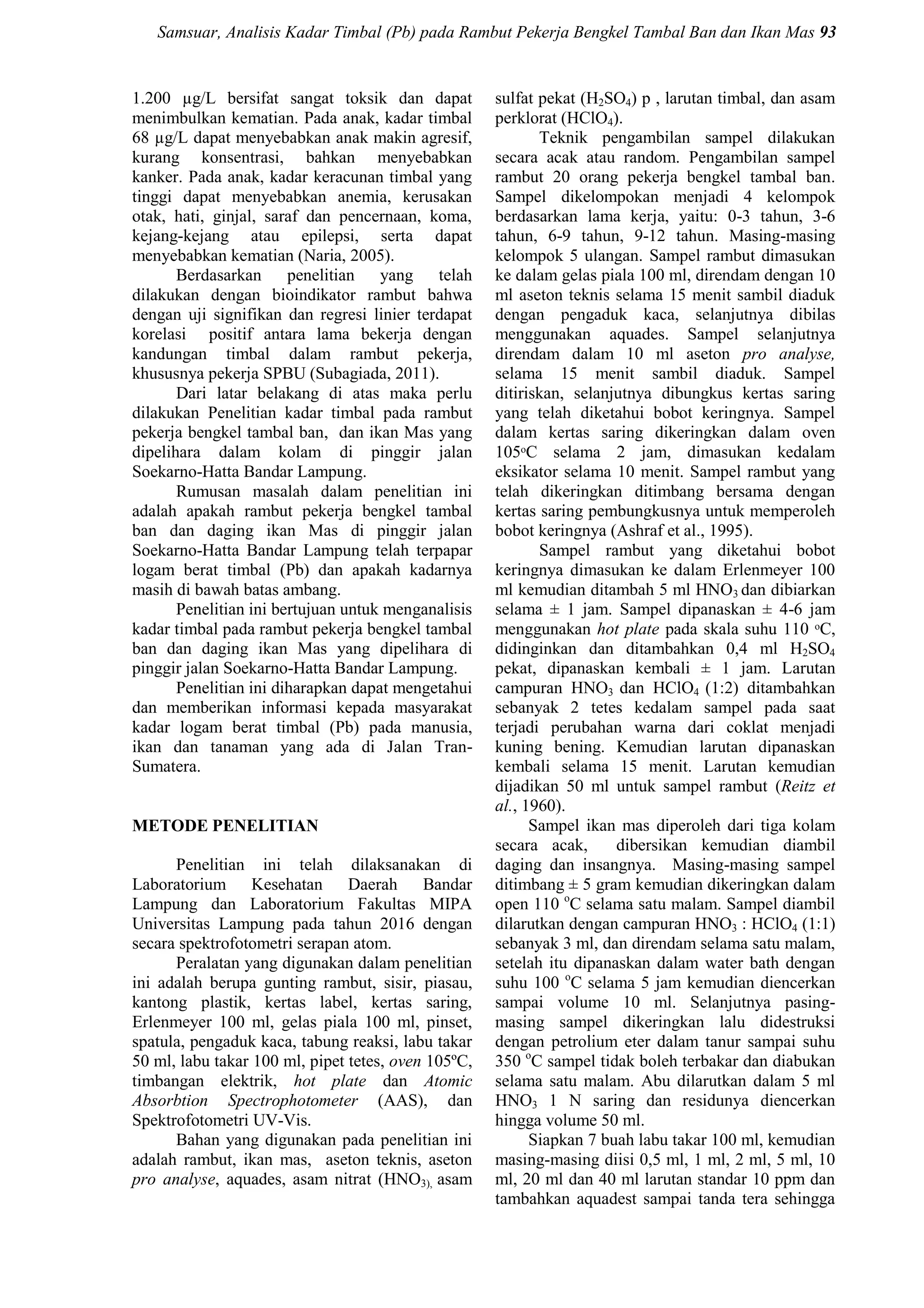 Analisis kadar timbal_pb_pada_rambut_pekerja_bengk | PDF