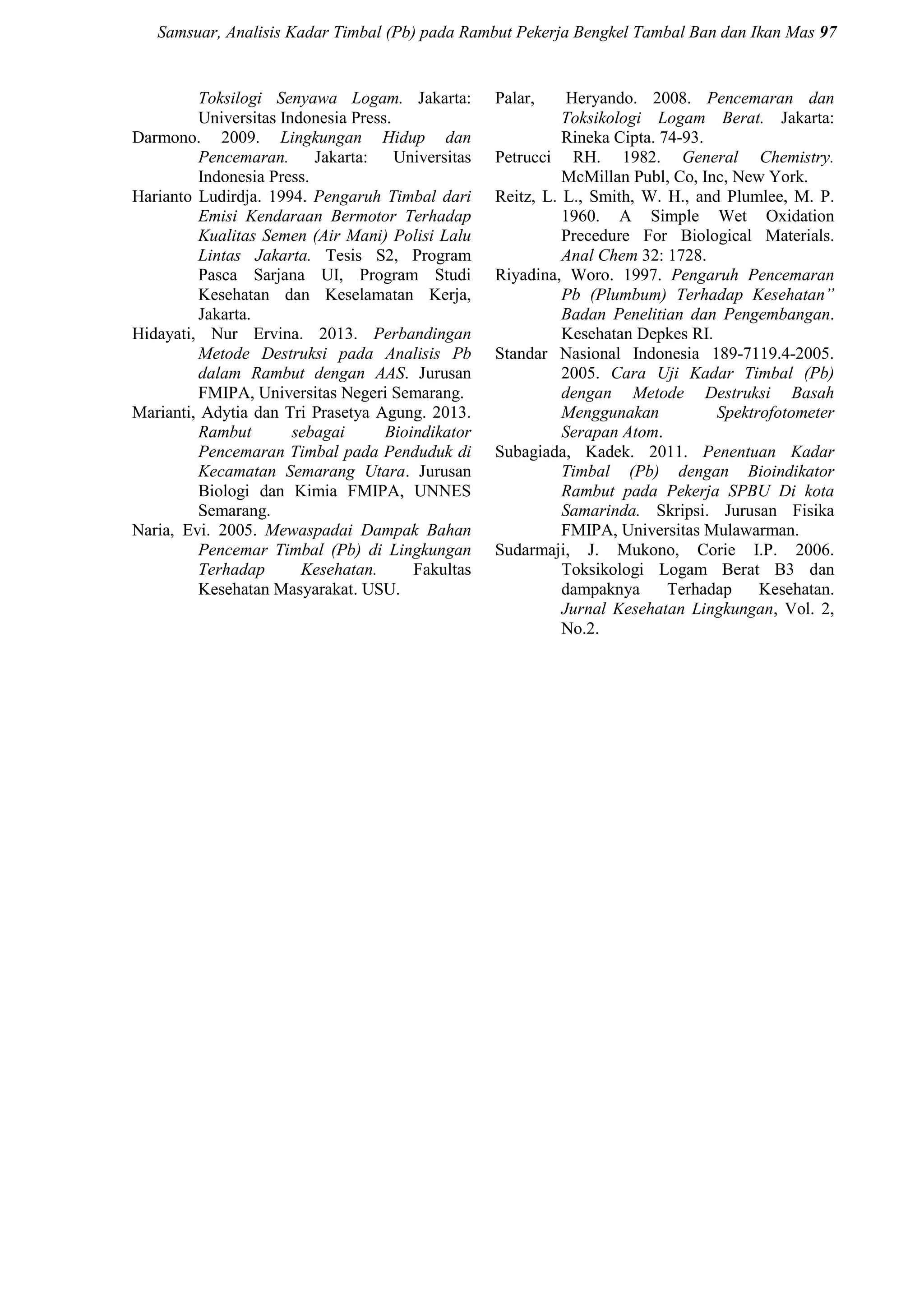 Analisis kadar timbal_pb_pada_rambut_pekerja_bengk | PDF