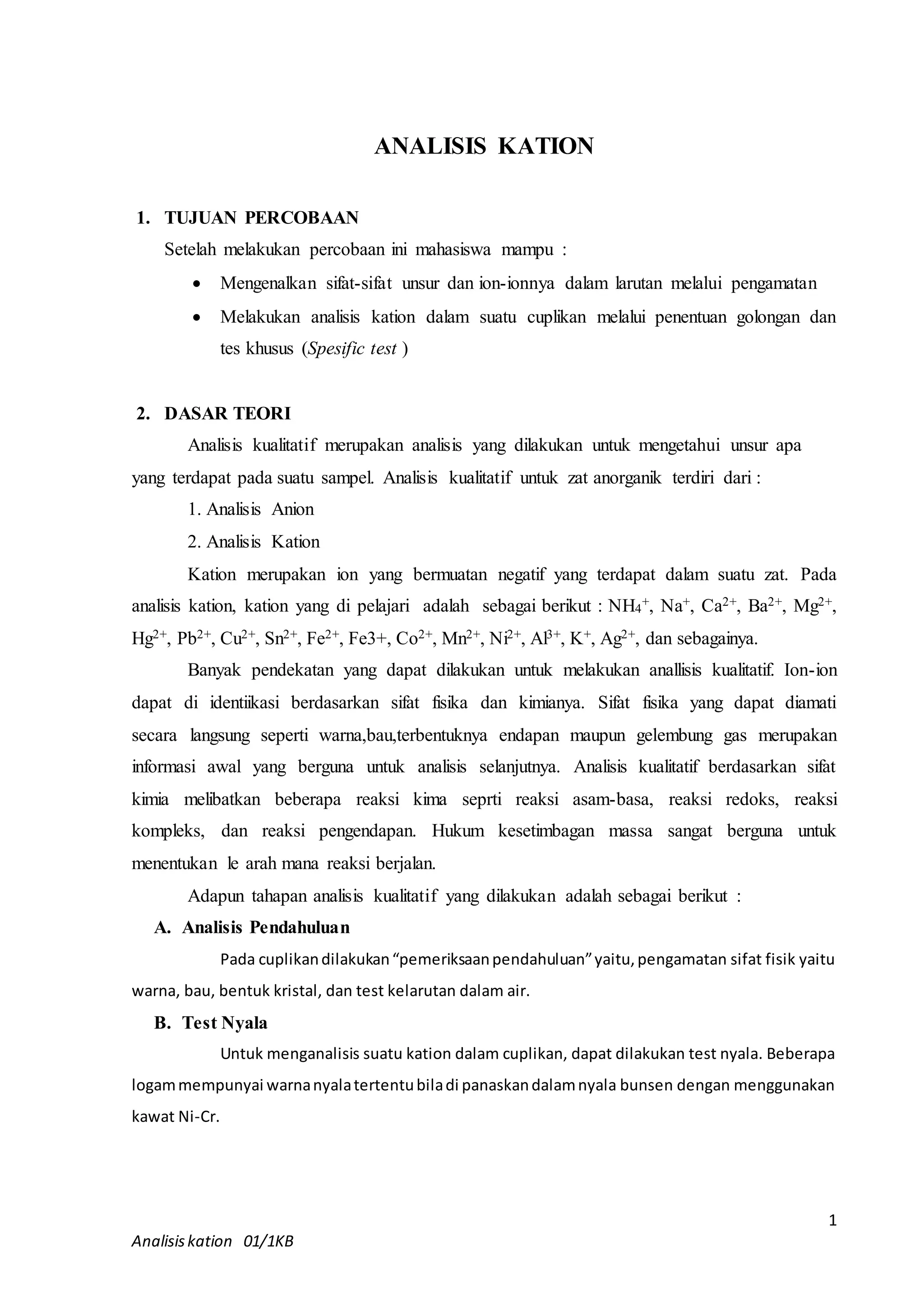 Analisis kation | DOCX