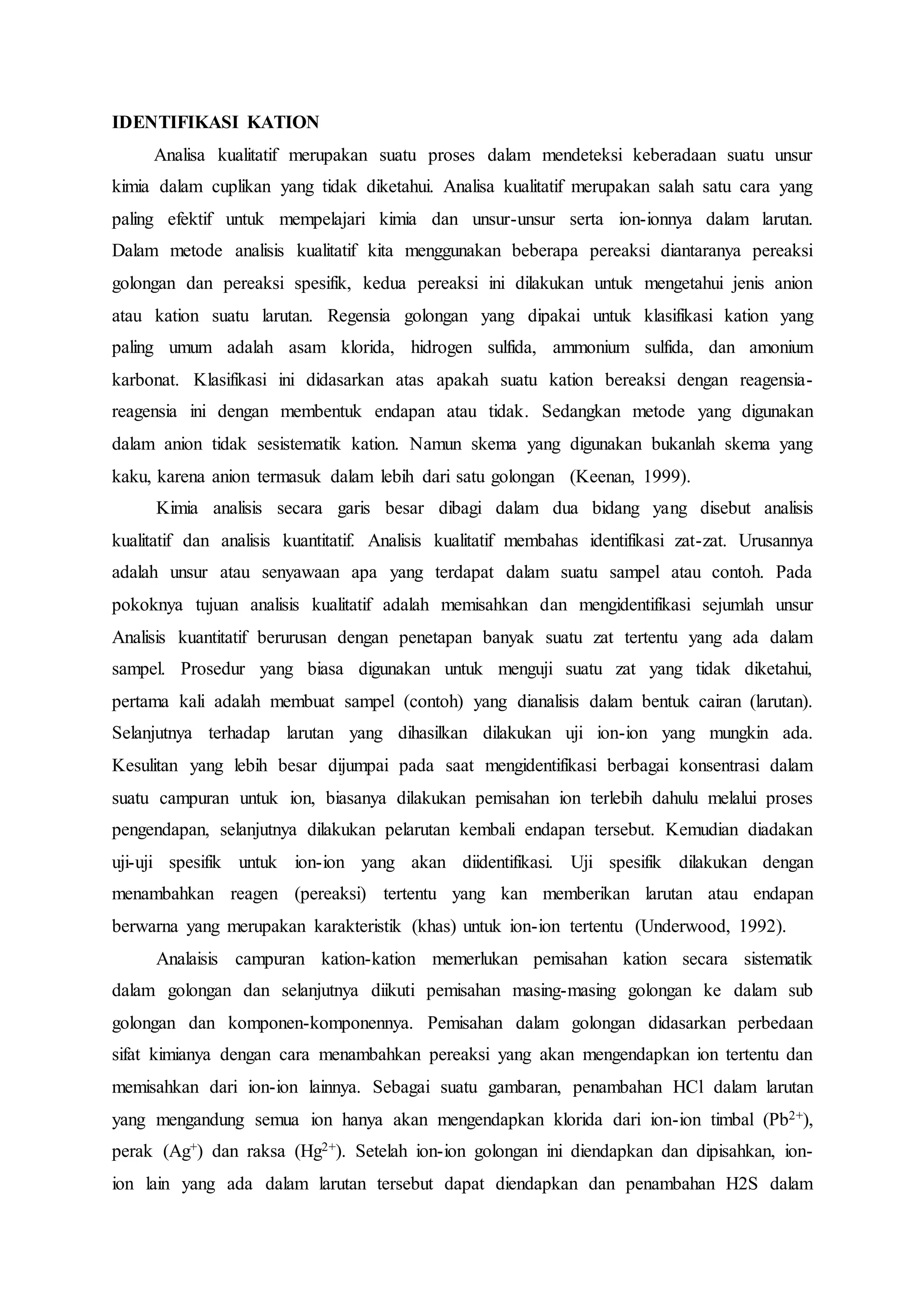 Analisis Kation Golongan I, II, III, IV dan V | DOCX